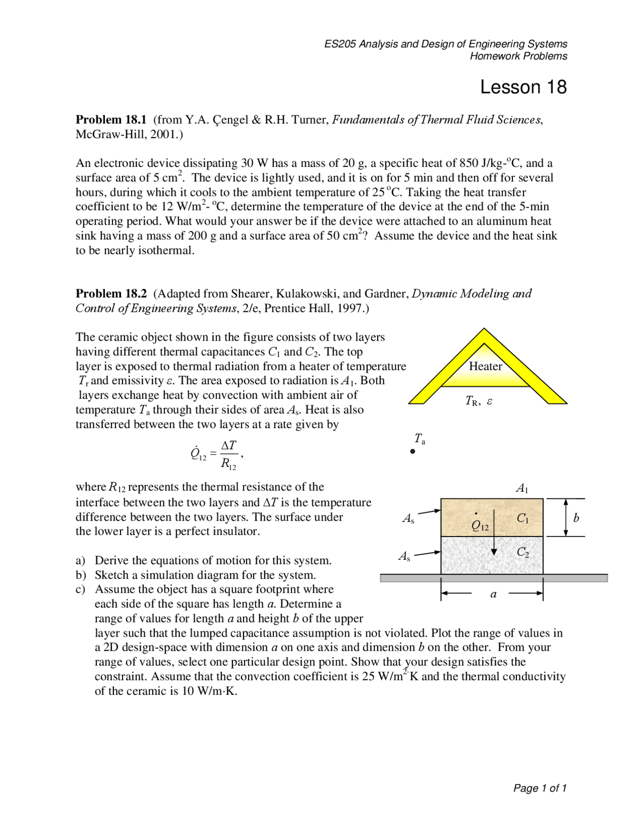 Homework Problems on Analysis and Design of Engineering System | ES 205 ...