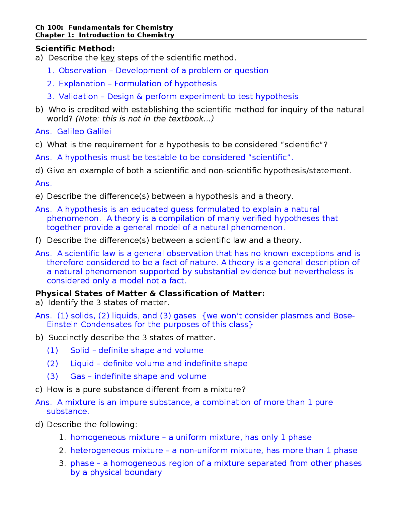 Scientific Method | Introduction to Chemistry | CH 100 - Docsity