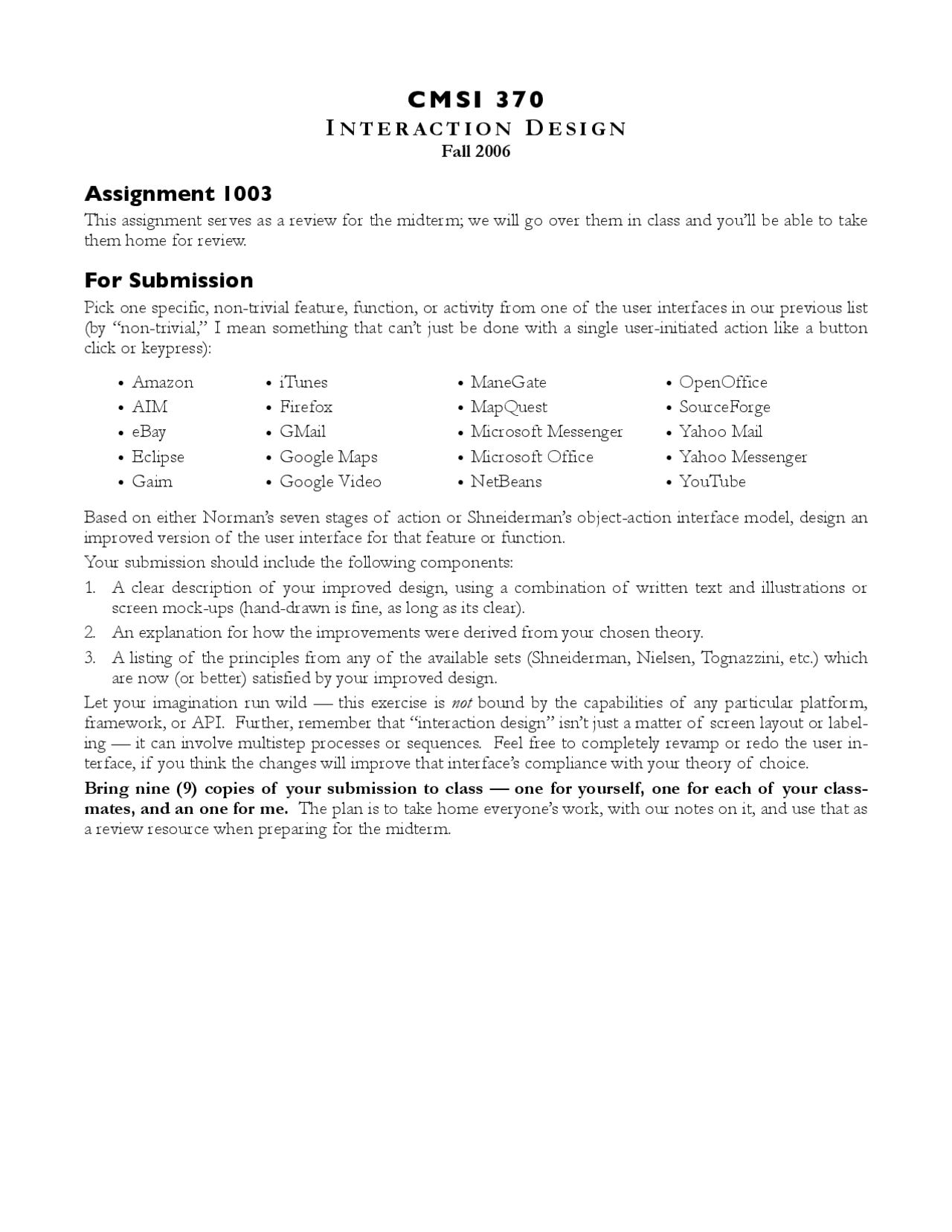 Assignment Problems Interaction Design Cmsi 370 Docsity