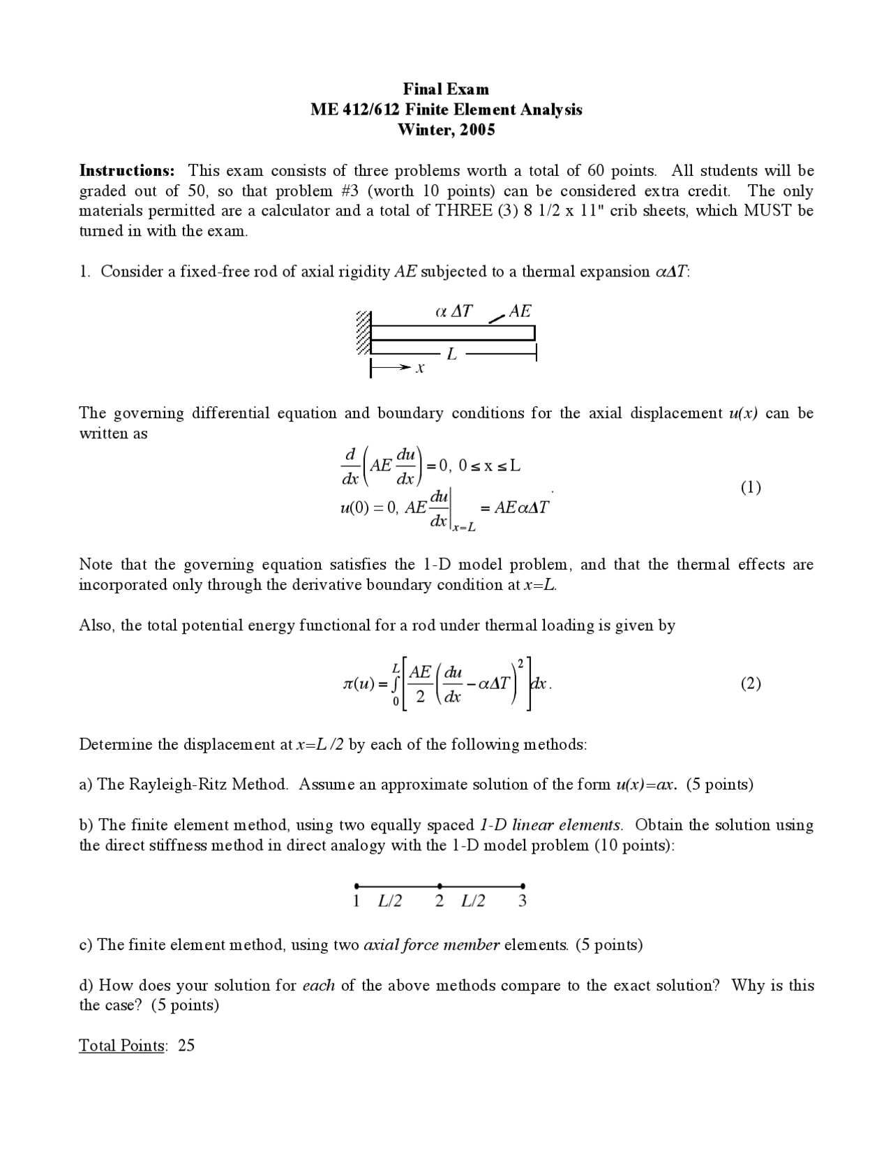 Finite Element Analysis Final Exam Me 412 Docsity