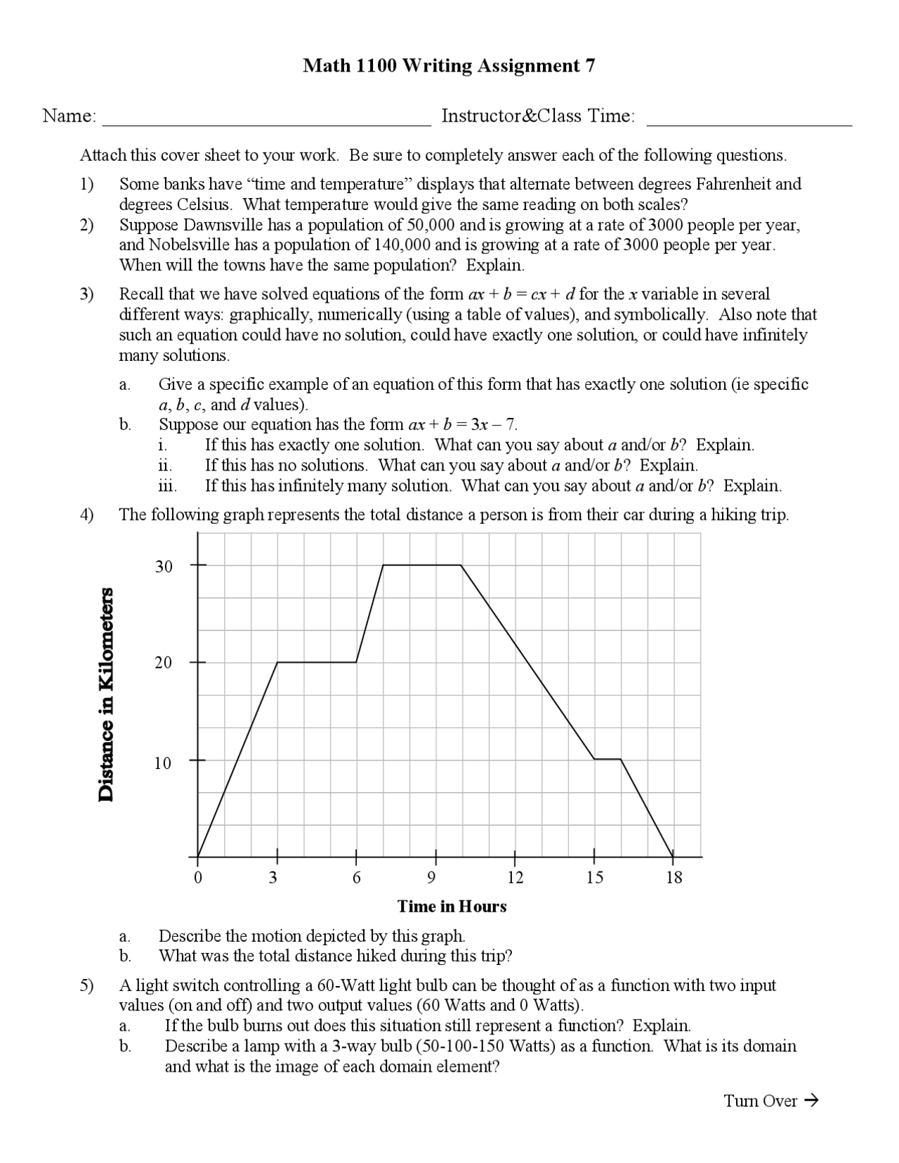 Algebra I Writing Assignment 7 Math 1100 Docsity