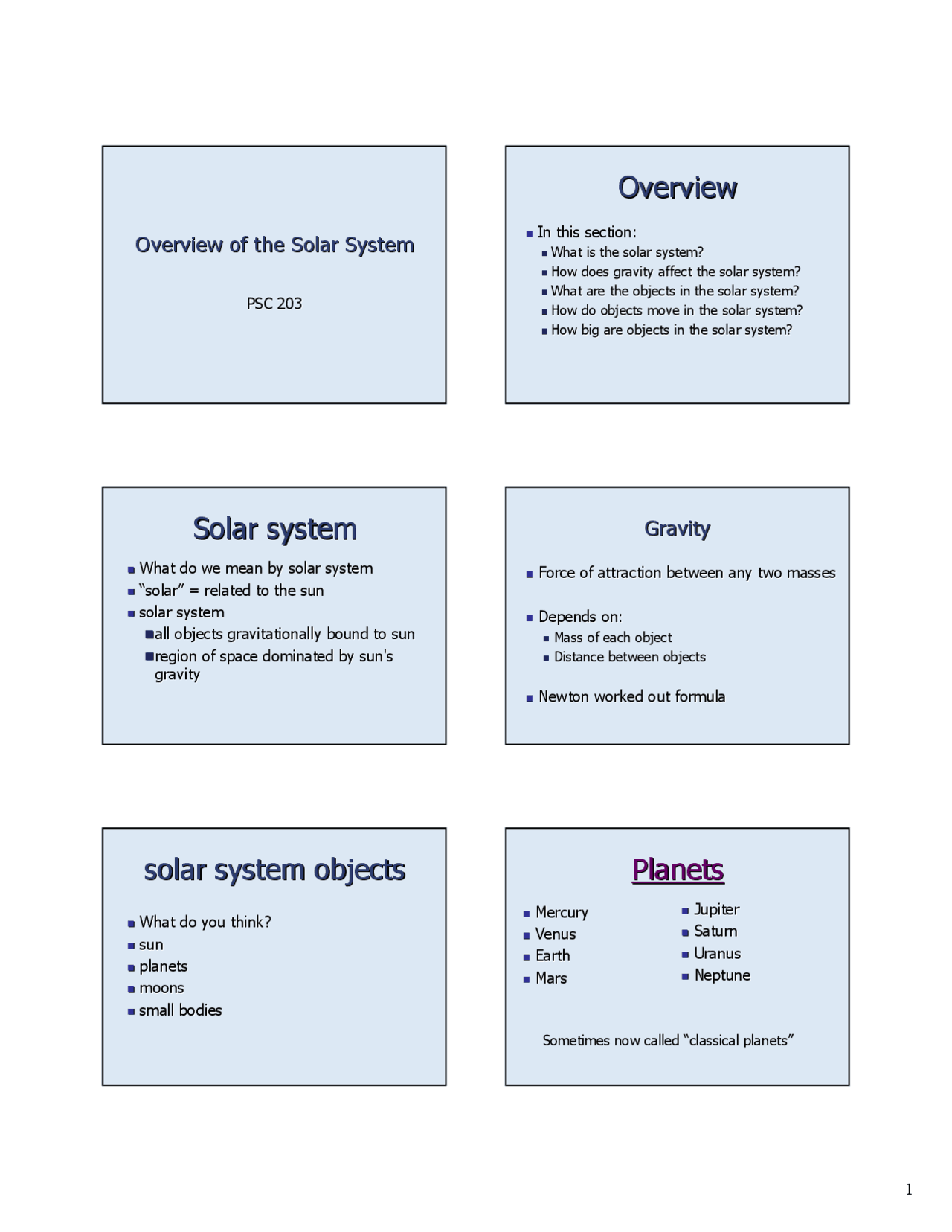 Lecture Slides On Overview Of The Solar System Psc 203 Docsity