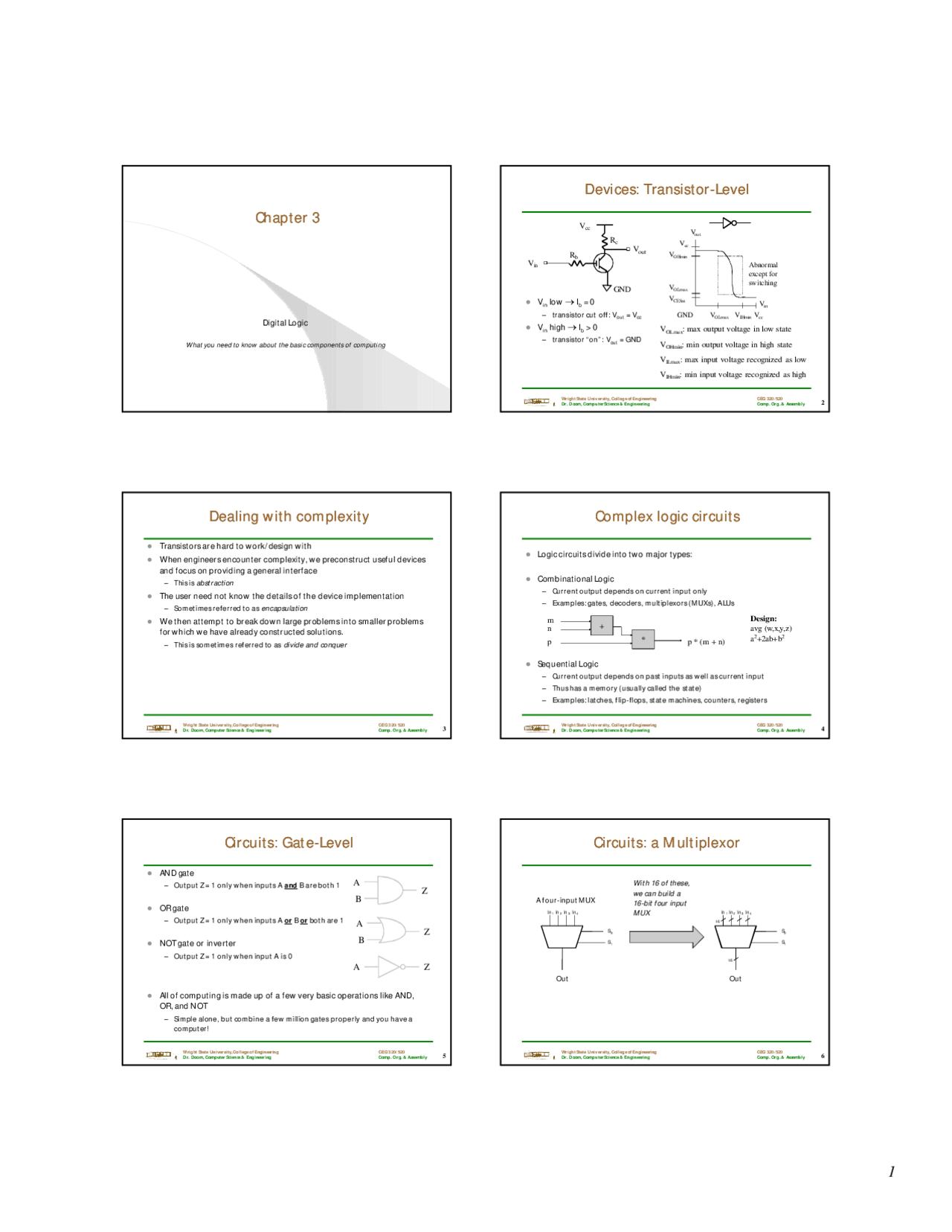 Digital Logic Lecture Slides Computer Organization Ceg 320 Docsity