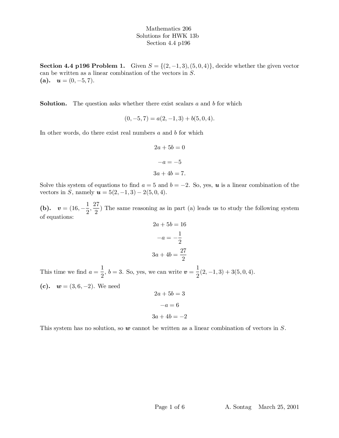 Linear Algebra Solutions For Homework 13b Math 206 Docsity