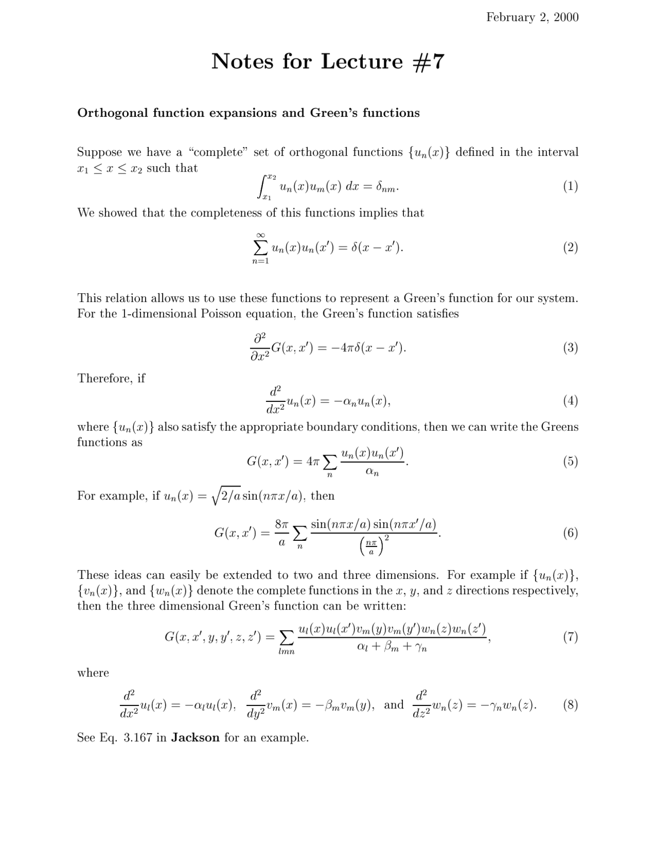 Lecture Notes On Orthogonal Function Expansions And Greens Functions