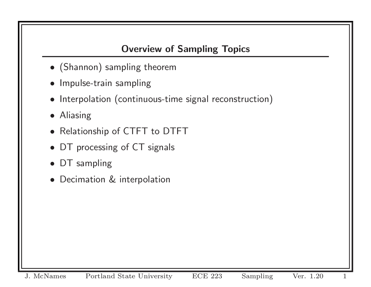 Overview Of Sampling Topics Electric Circuit Analysis Iii Ece 223