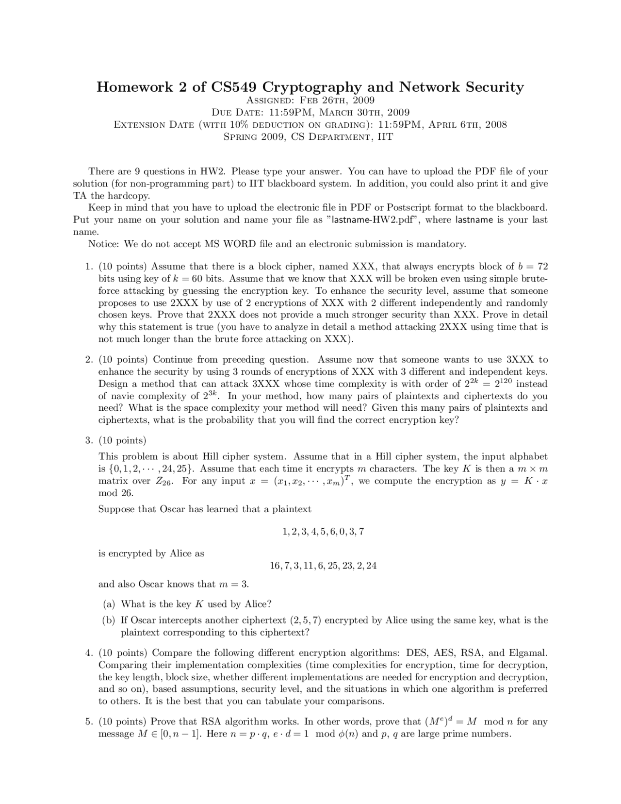 Homework 2 Practice Questions Cryptography And Network Security Cs