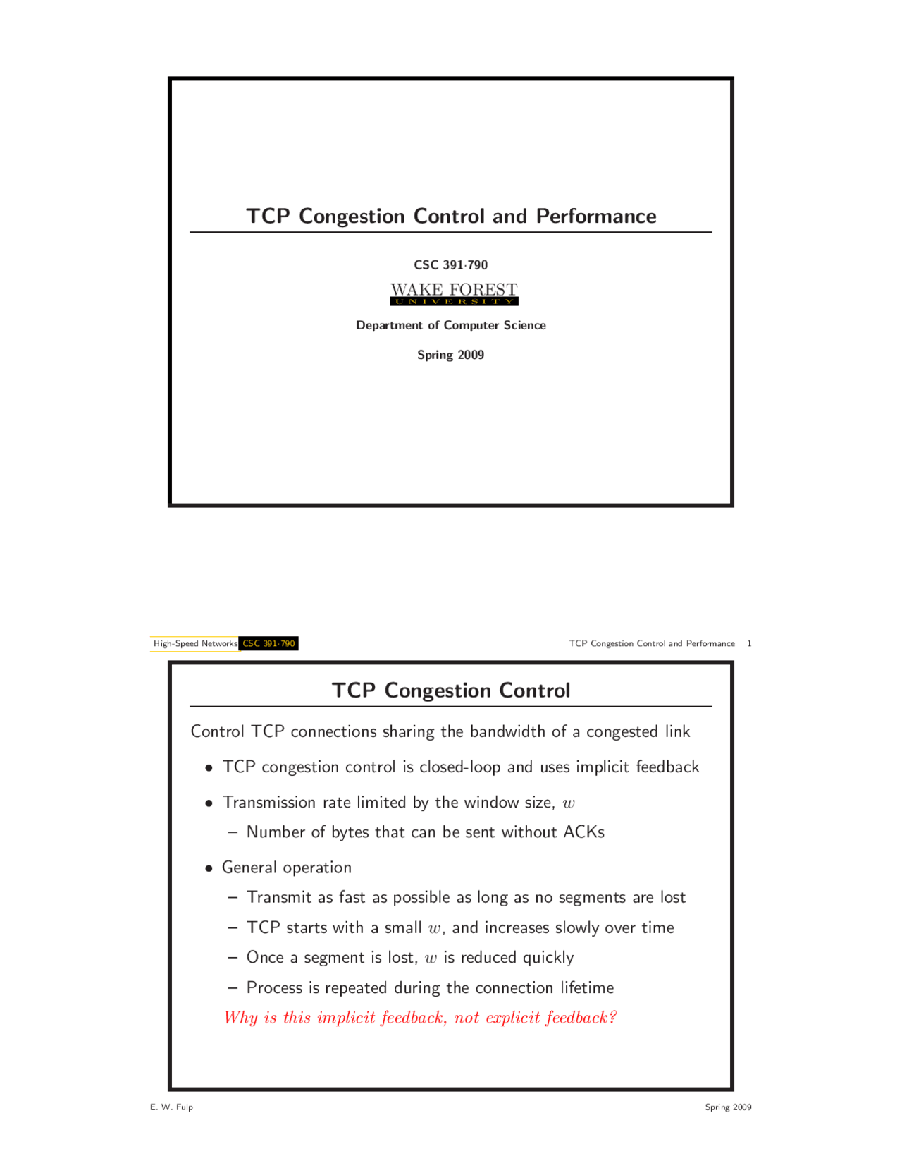 Tcp Congestion Control And Performance Lecture Slides Csc 391 Docsity