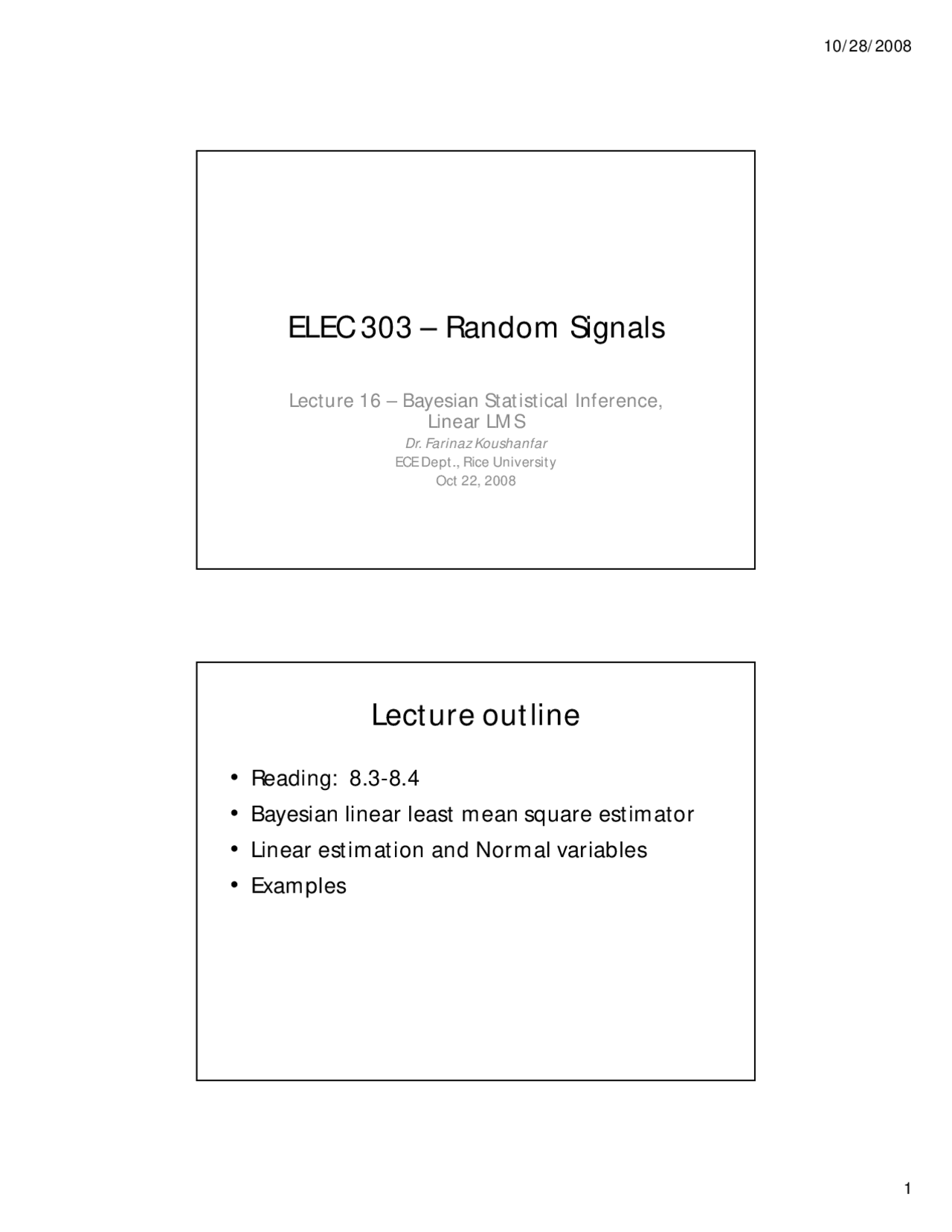 Bayesian Statistical Inference Linear Lms Lecture Slides Elec 303