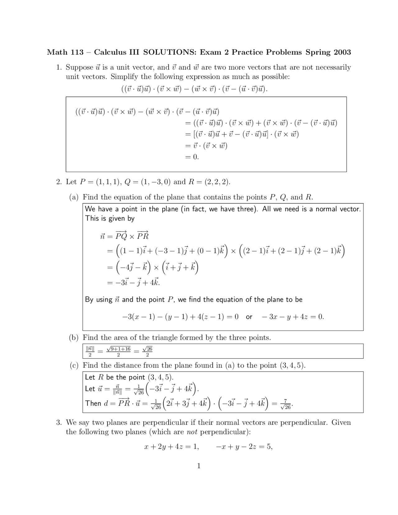 Solutions To Exam 2 Practice Problems Calculus Iii Multivariable