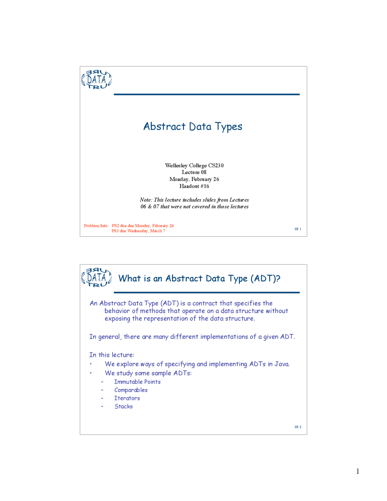 Abstract Data Types - LAB: Data Structures - Slides | CS 230 - Docsity