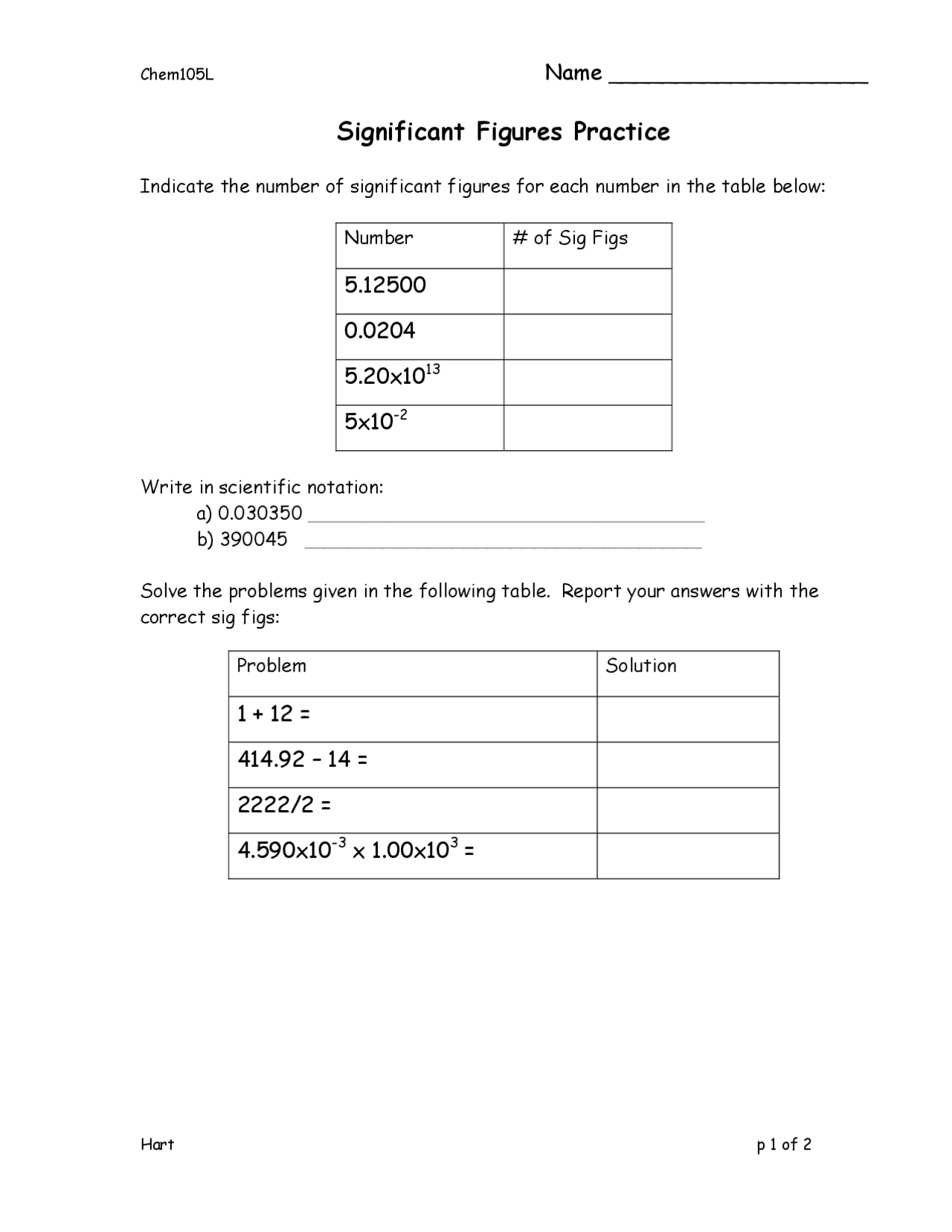 Significant Figures Practice with Answers - Assignment | CHEM 105 ...