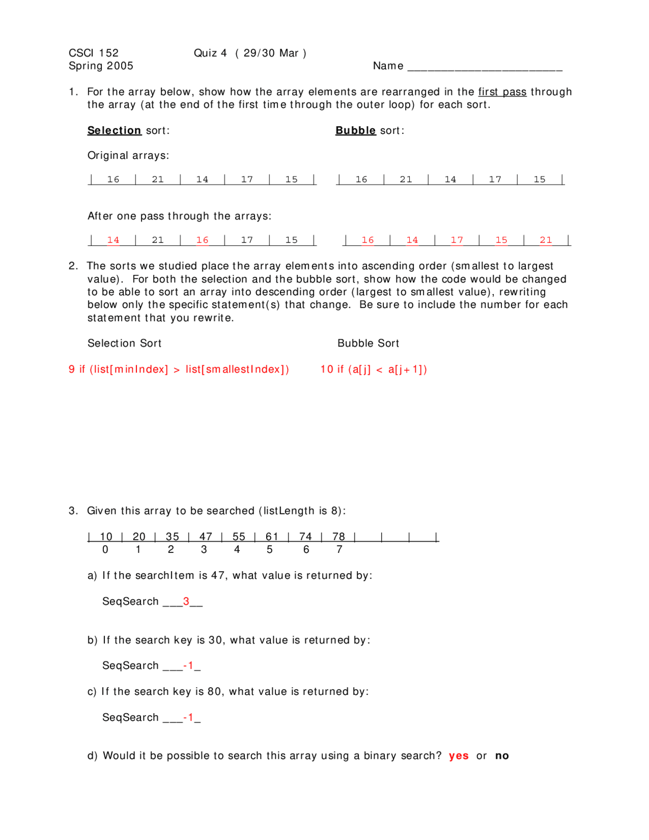 Quiz 4 With Solutions Programming Fundamentals Ii Csci 152 Docsity 3655