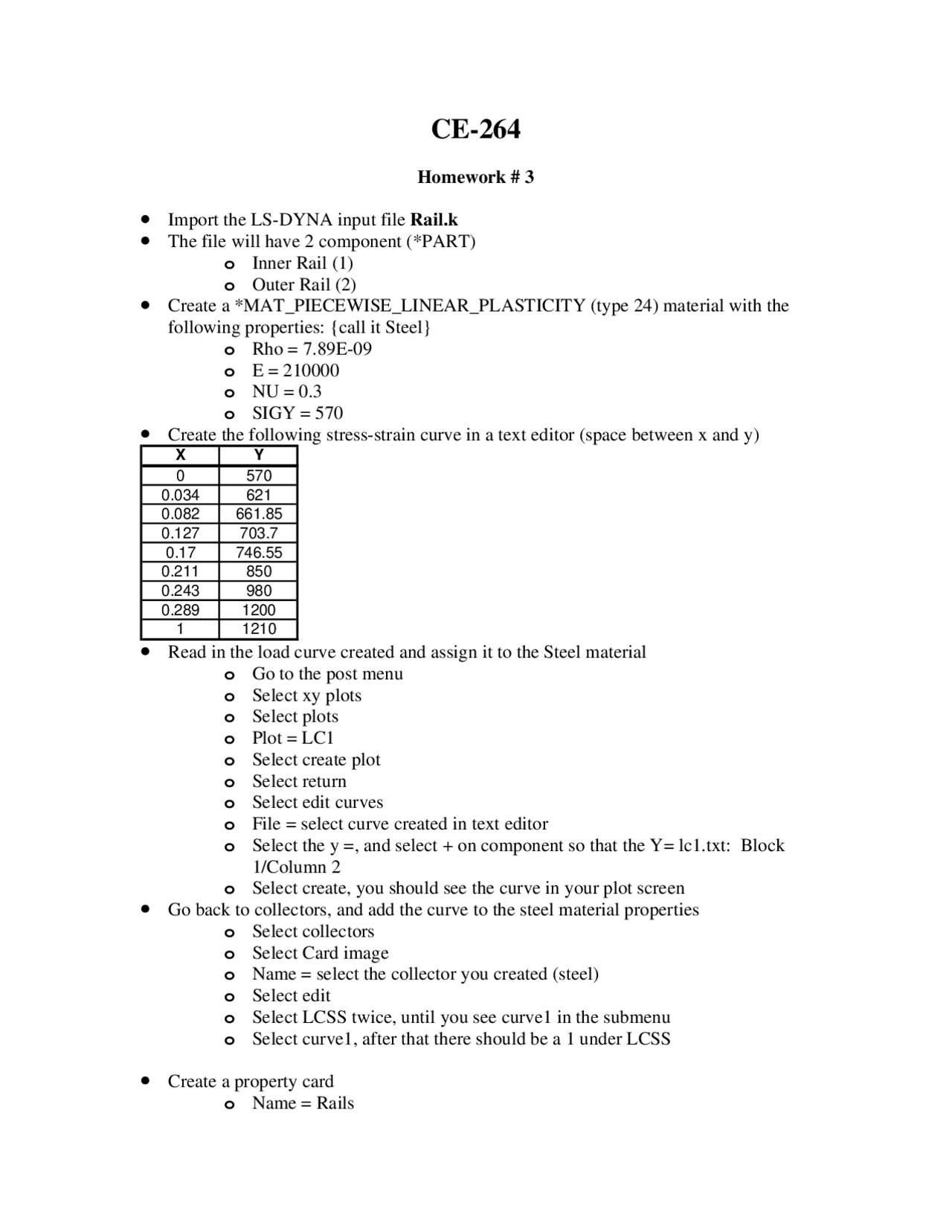 Homework 3 On Non Linear Fem And Simulation Ce 264 Docsity