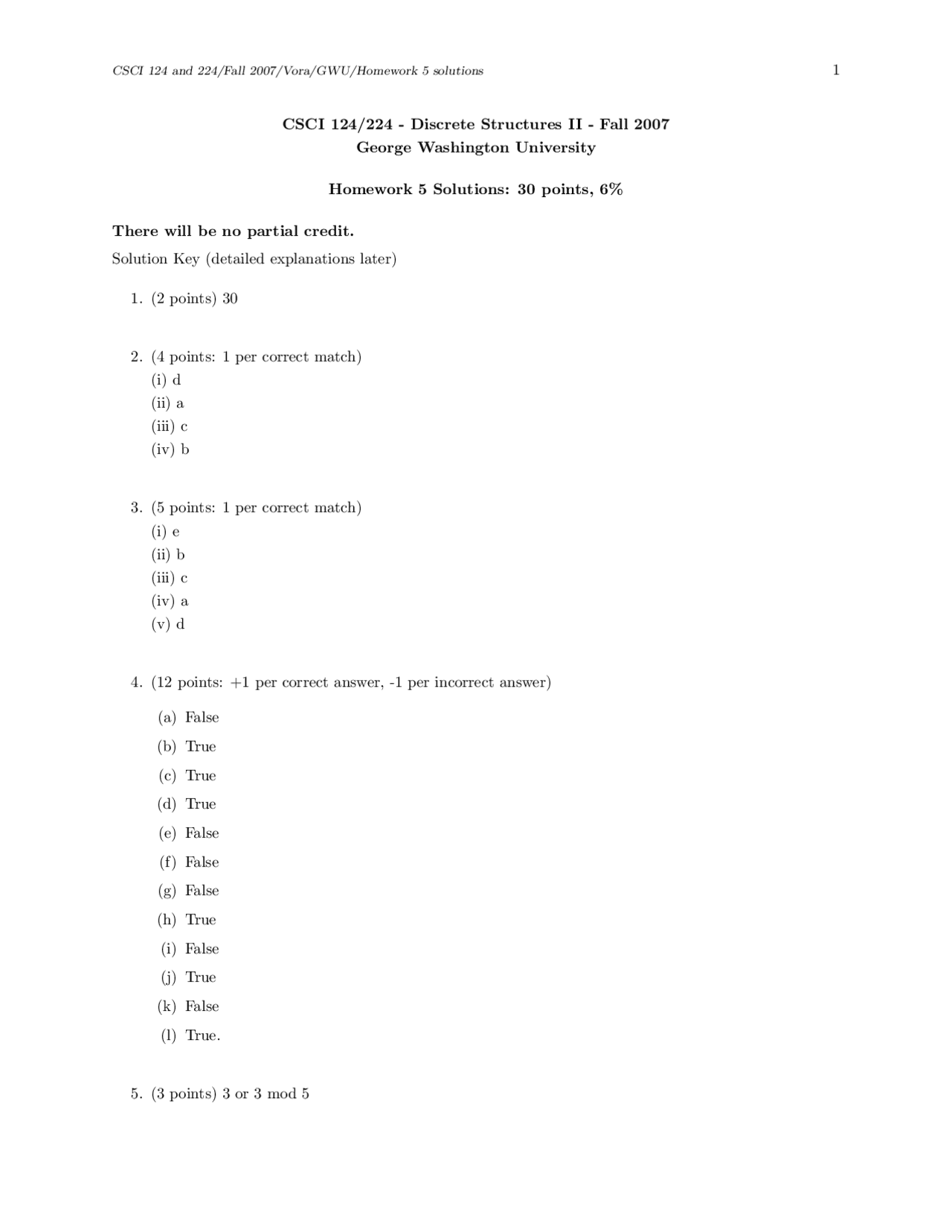 GWU - CSCI 124 & 224 Homework 5 Solutions for Discrete Structures II ...