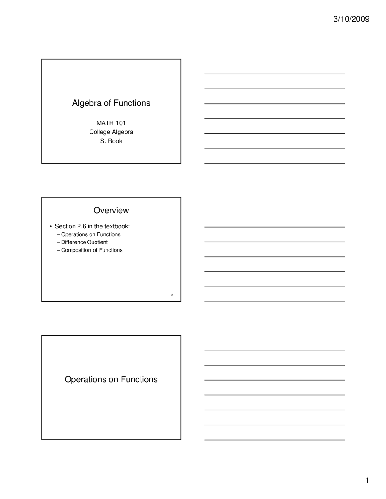 Algebra Of Functions Lecture Slides College Algebra Math 101