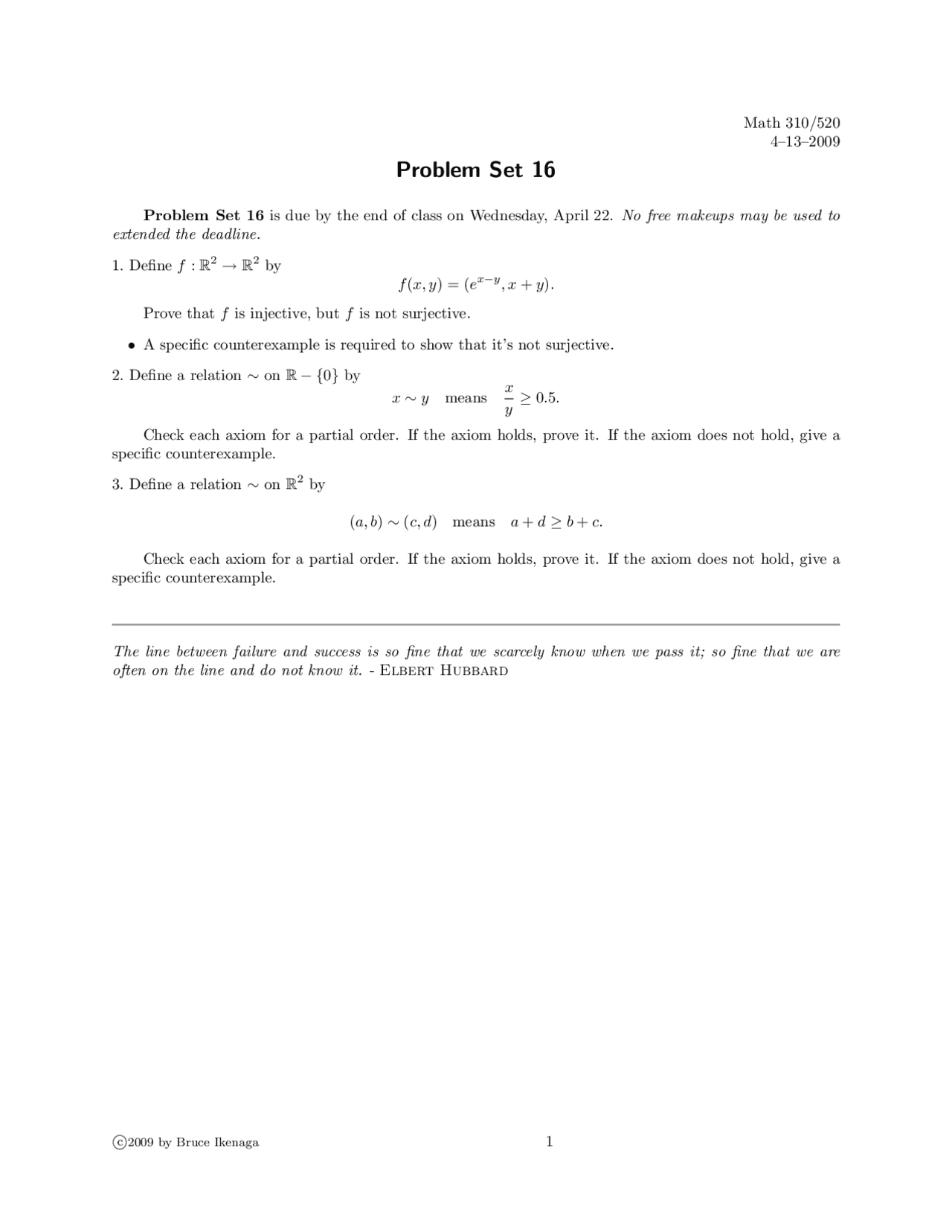 Problem Set 16 Introduction To Mathematical Proof Math 310 Docsity