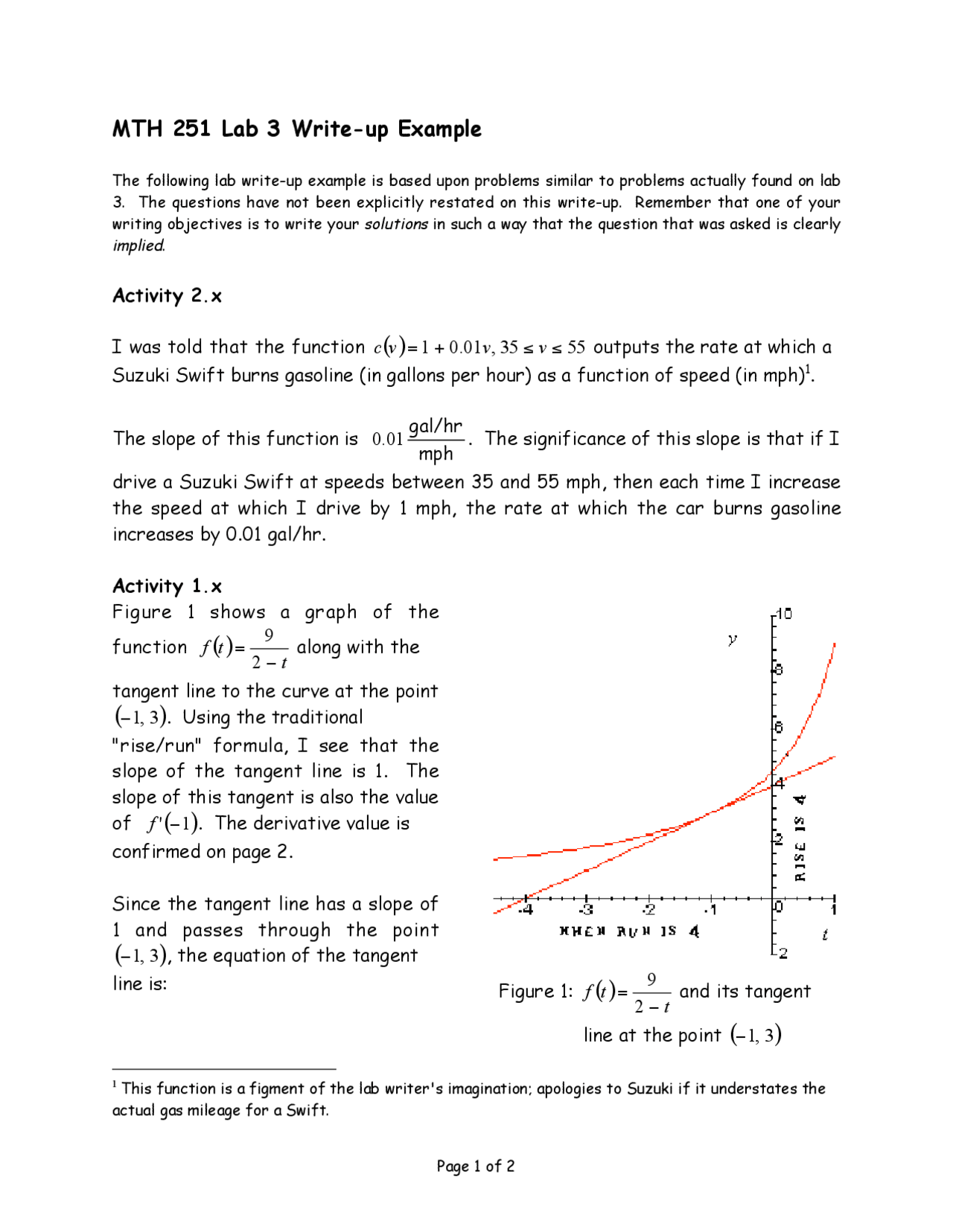 Write Up Examples on the Significance of Slope | MTH 251 - Docsity
