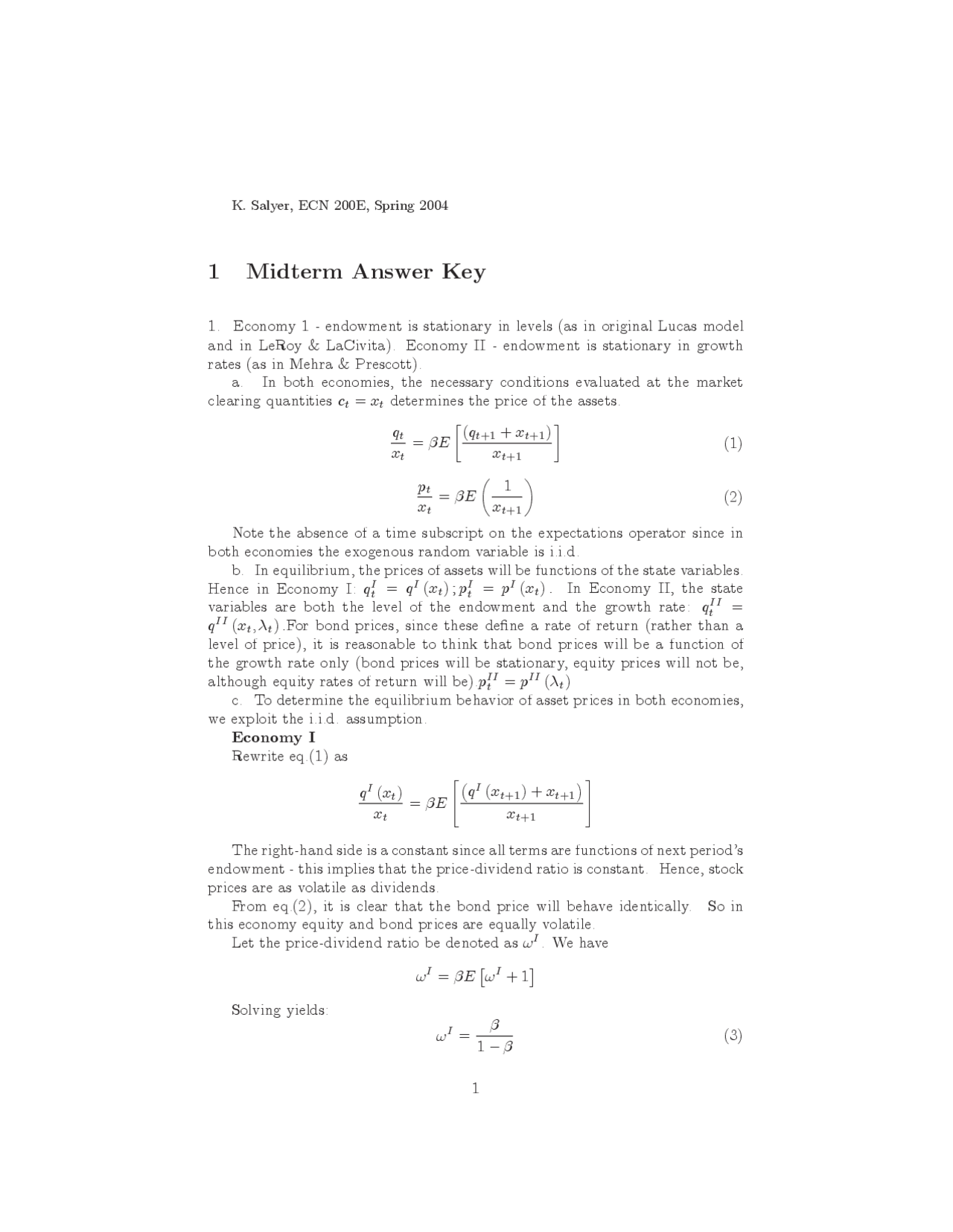 Solutions For Midterm Exam Macroeconomic Theory Ecn 200e Docsity
