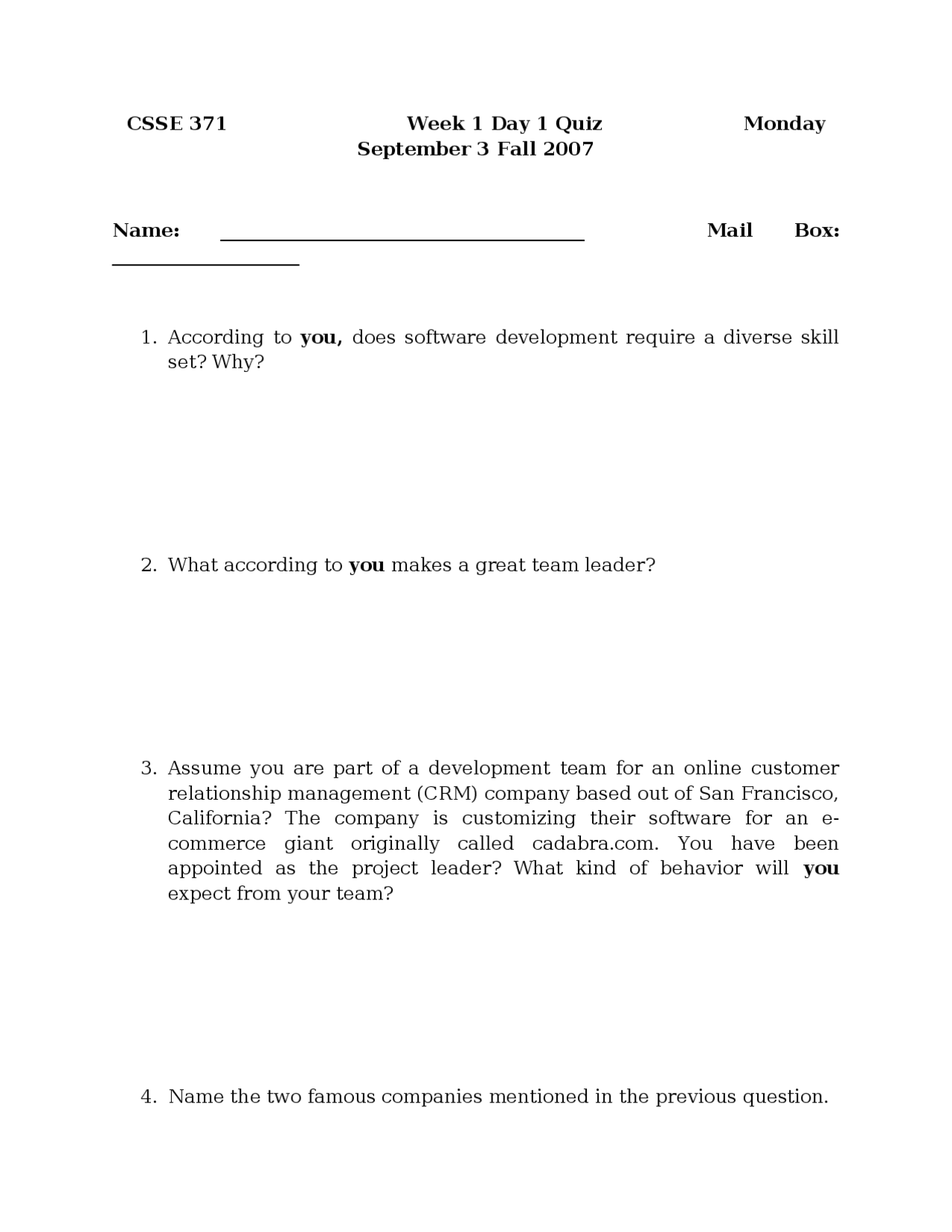 What According To You Makes A Great Team Leader Class Quiz Csse 371