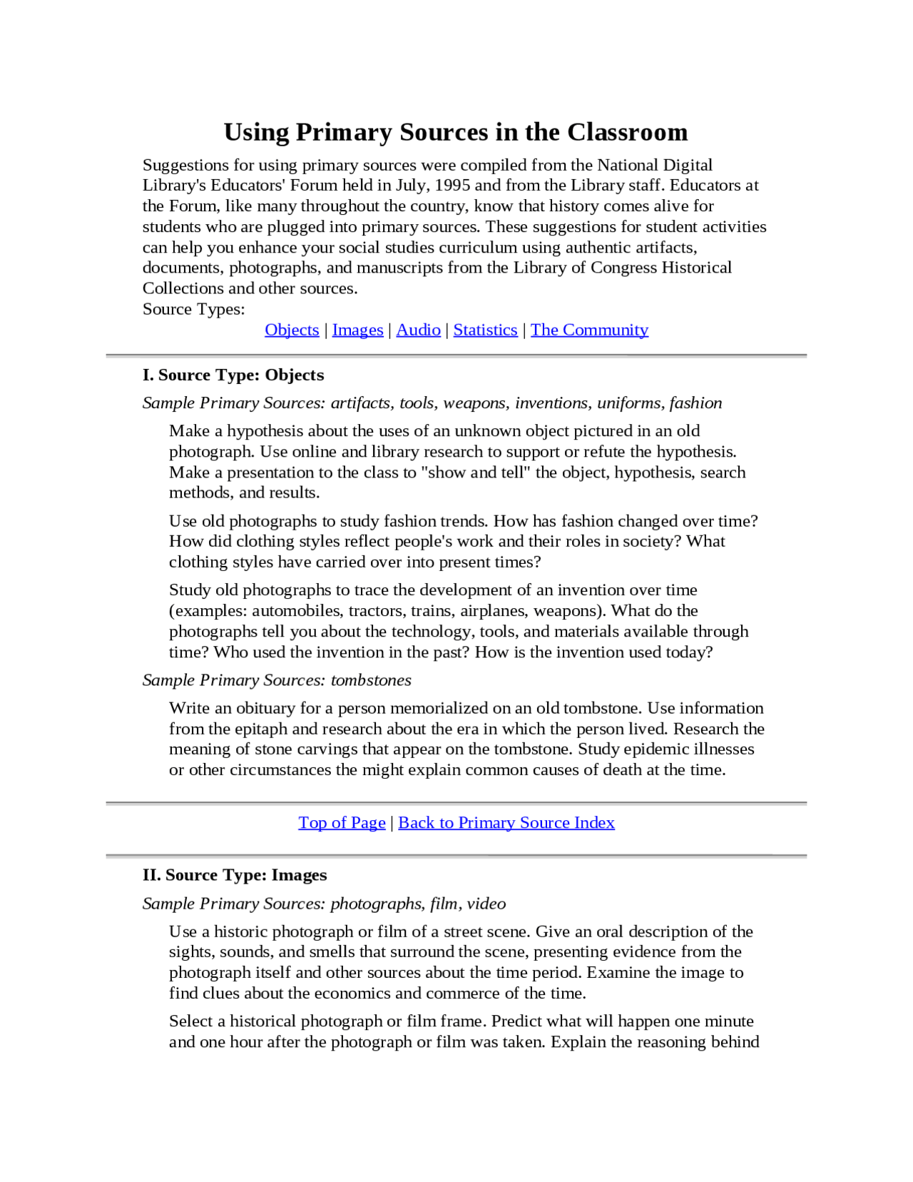 Using Primary Sources in the Classroom - Introduction to Humanities | HUMA 1100 - Docsity