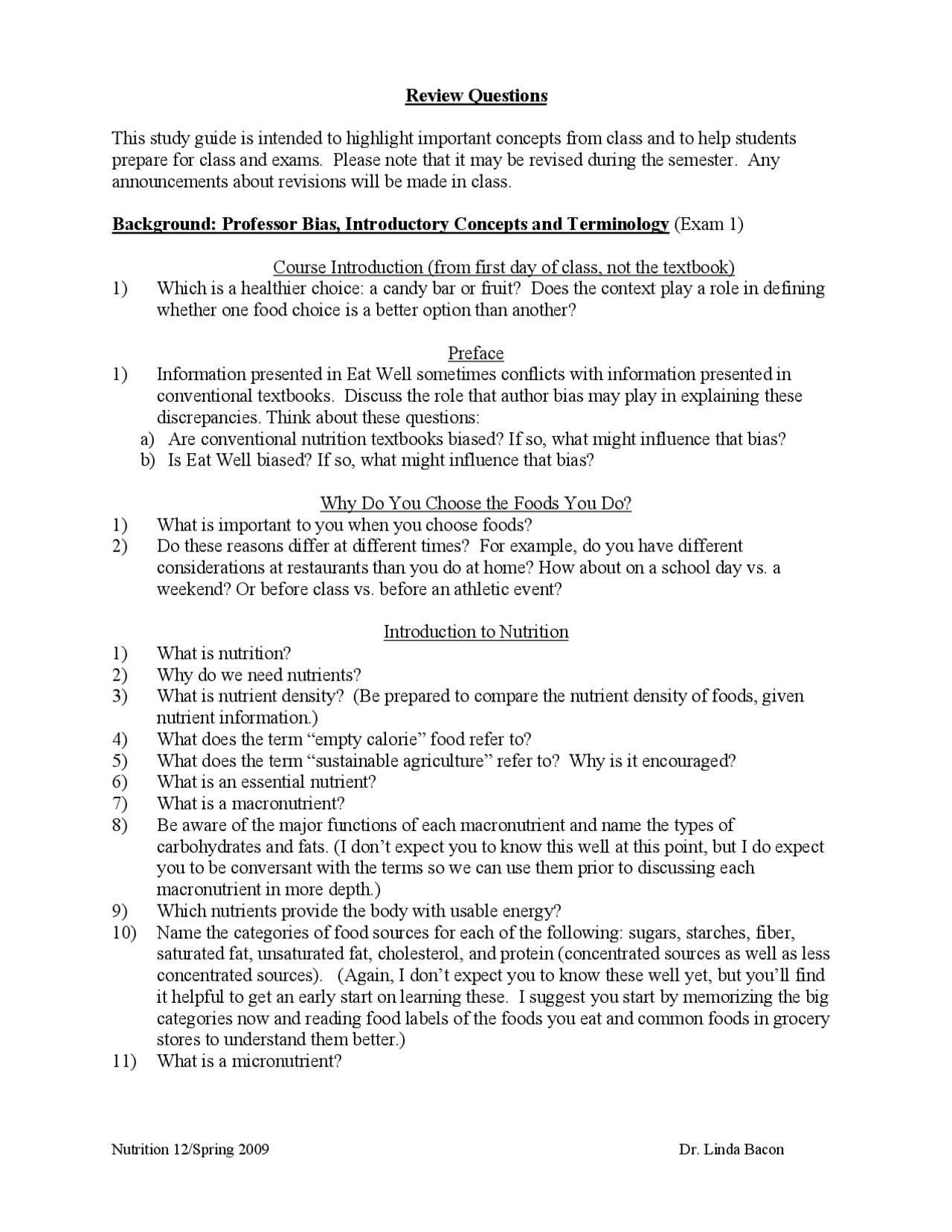 Introduction To Nutrition Review Questions Nutr 12 Docsity