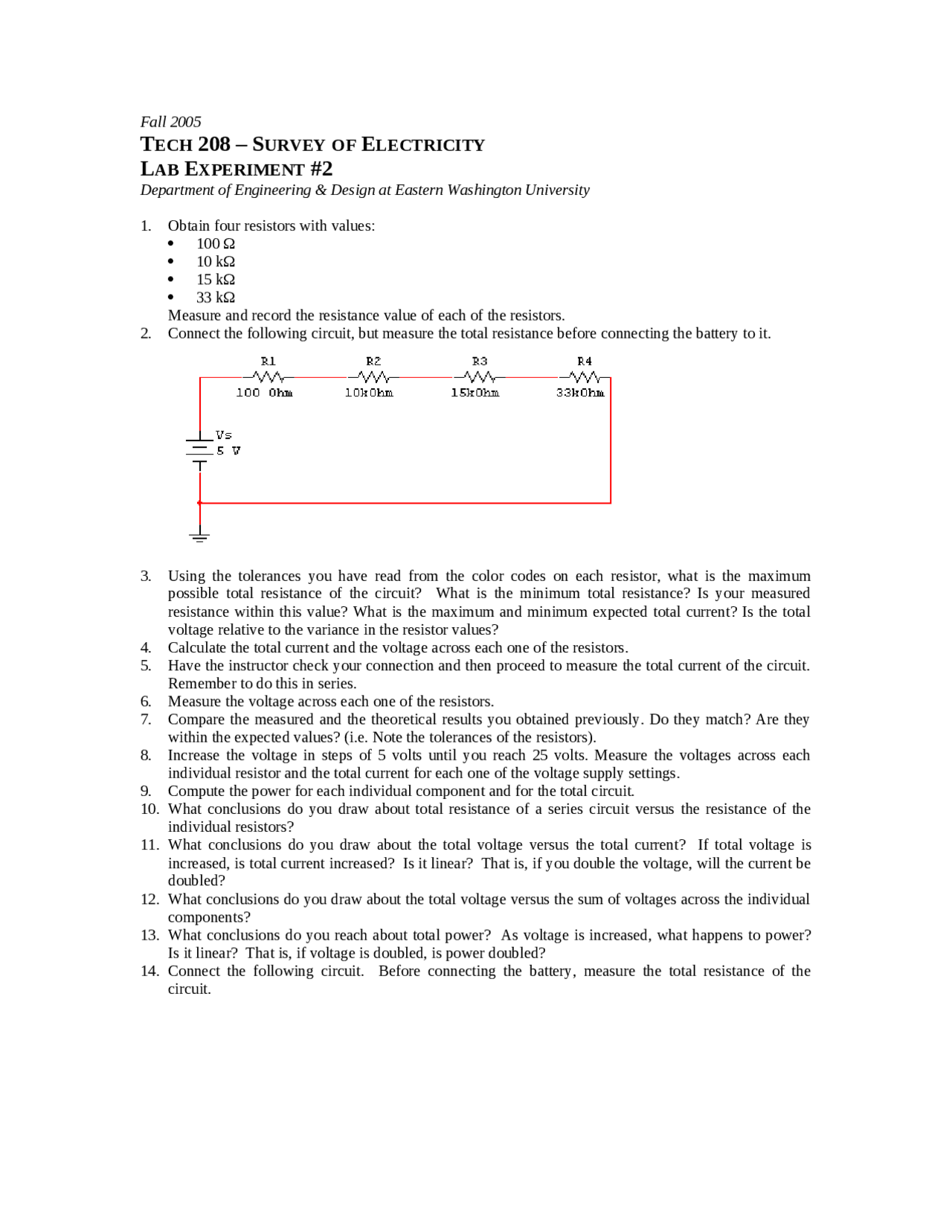 22 Questions In Experiment 2 Survey Of Electricity Tech 208 Docsity