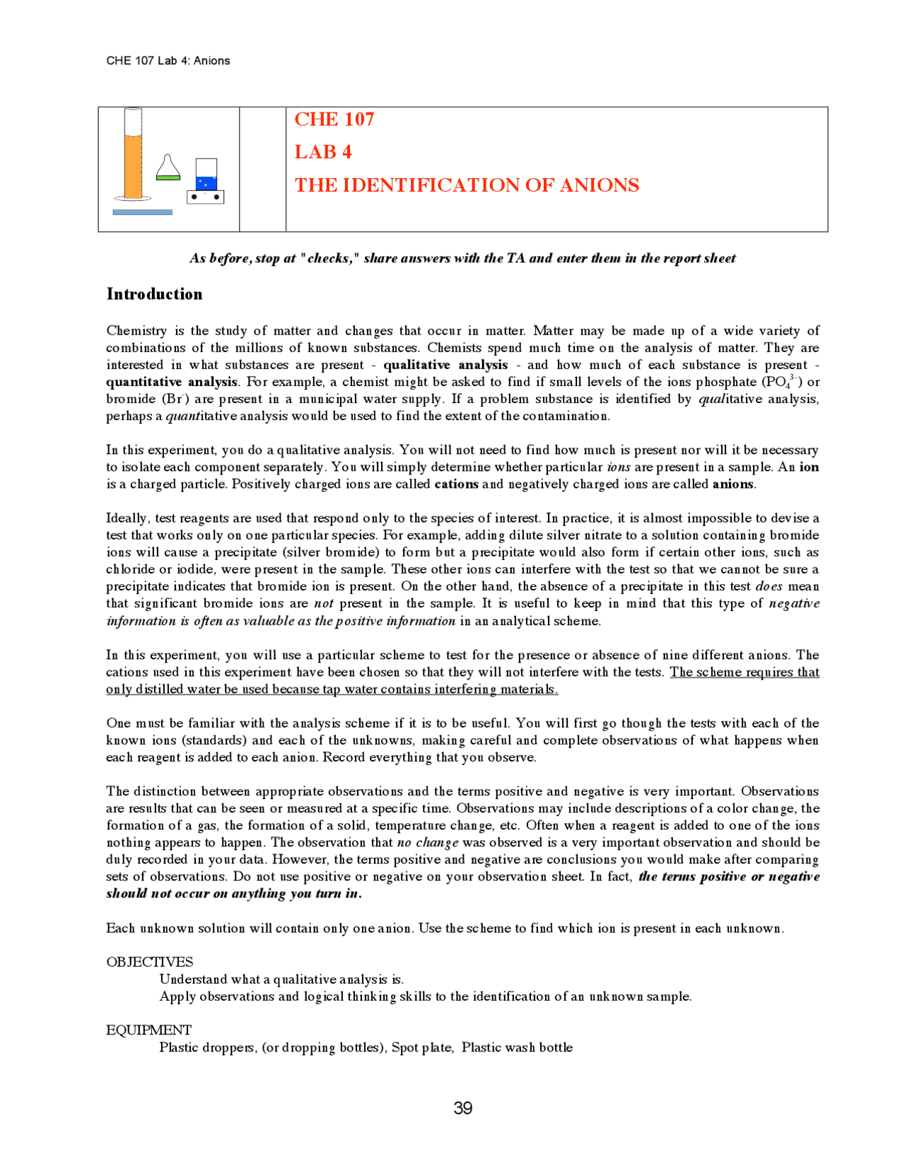 Laboratory 4: The Identification of Anion - Lecture Notes | CHE 107 ...