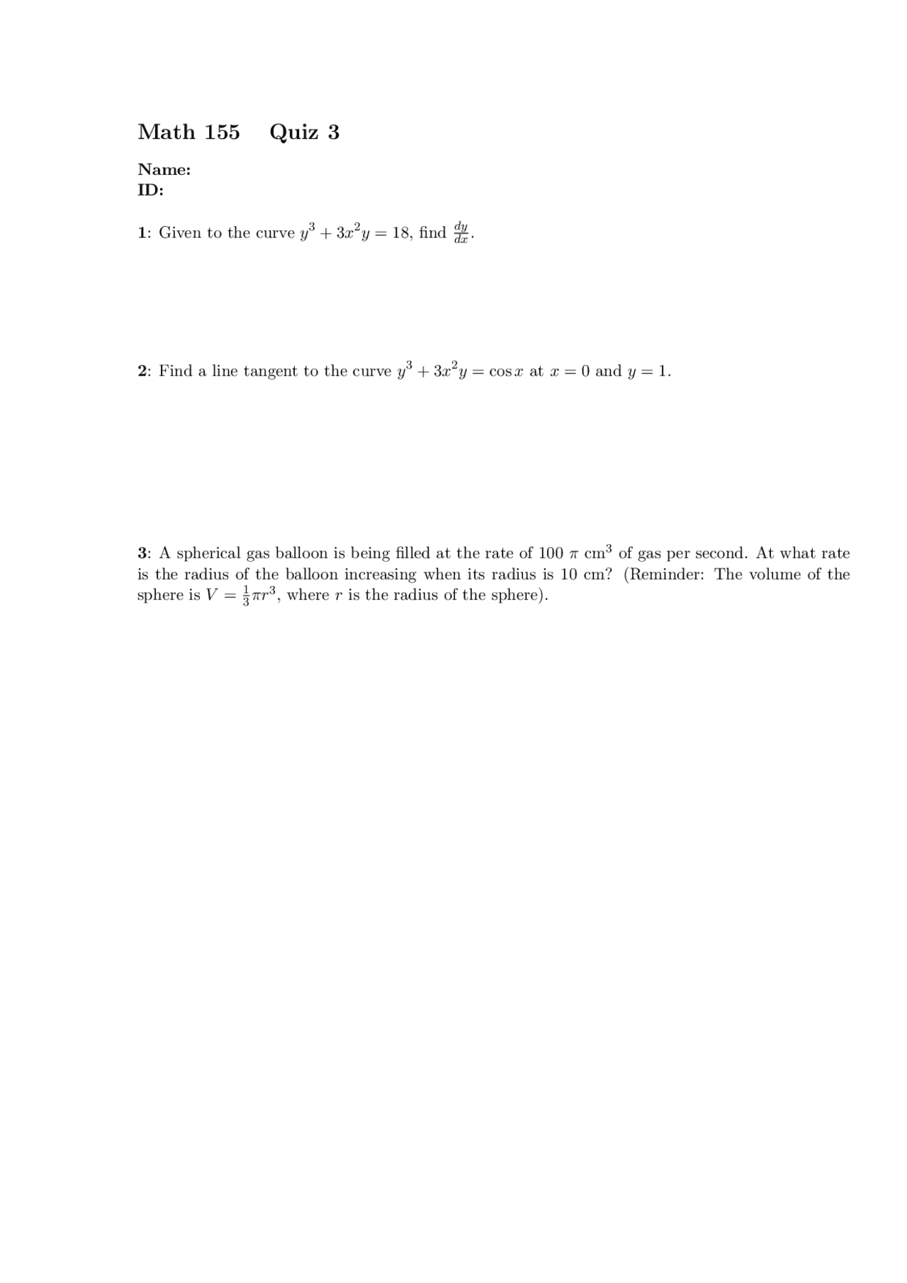 Quiz 3 With Solutions Calculus I MATH 155 Docsity Quiz 3 With Solutions Calculus I MATH 155 Docsity