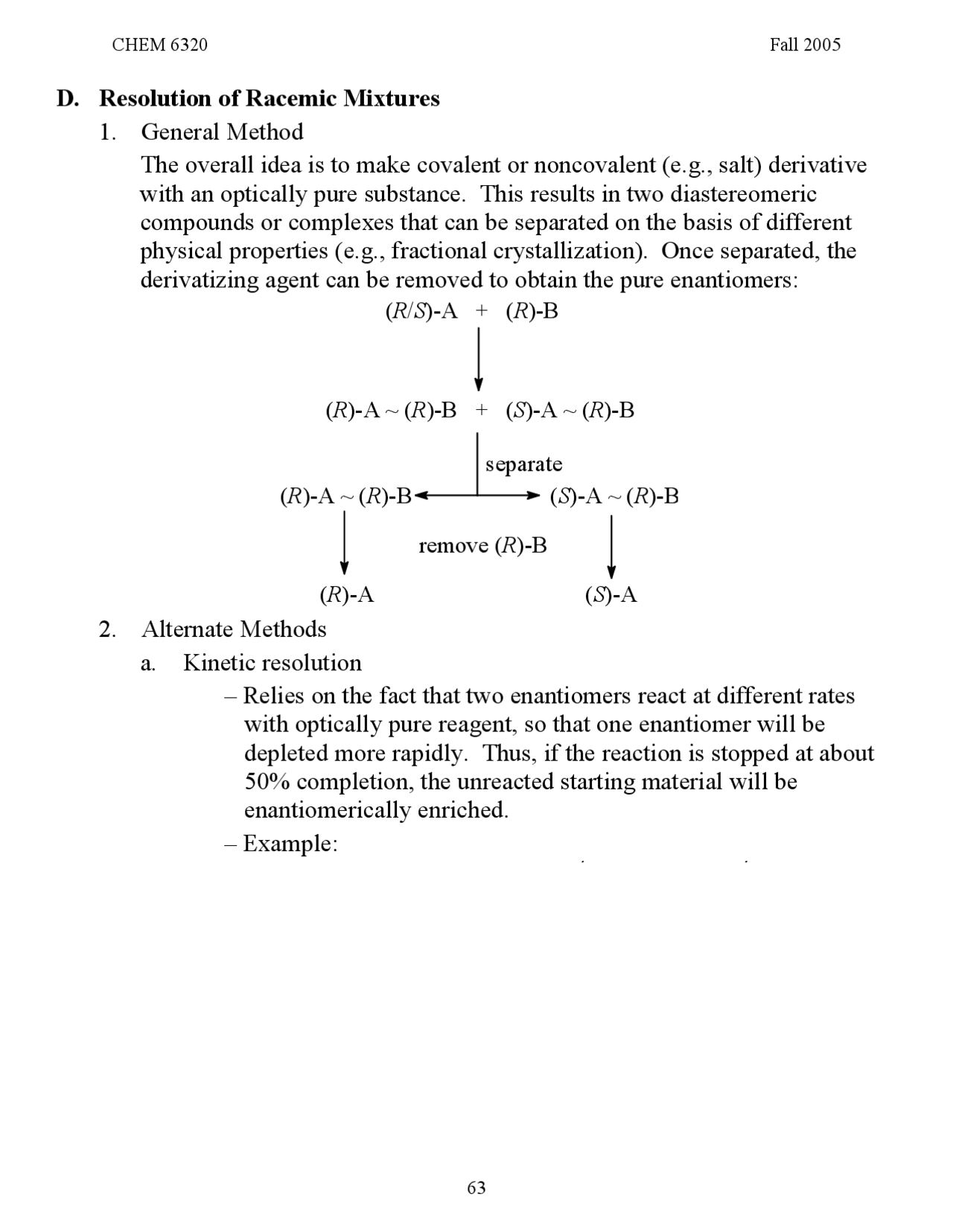 Resolution of Racemic Mixtures - Handout | CHEM 6320 - Docsity