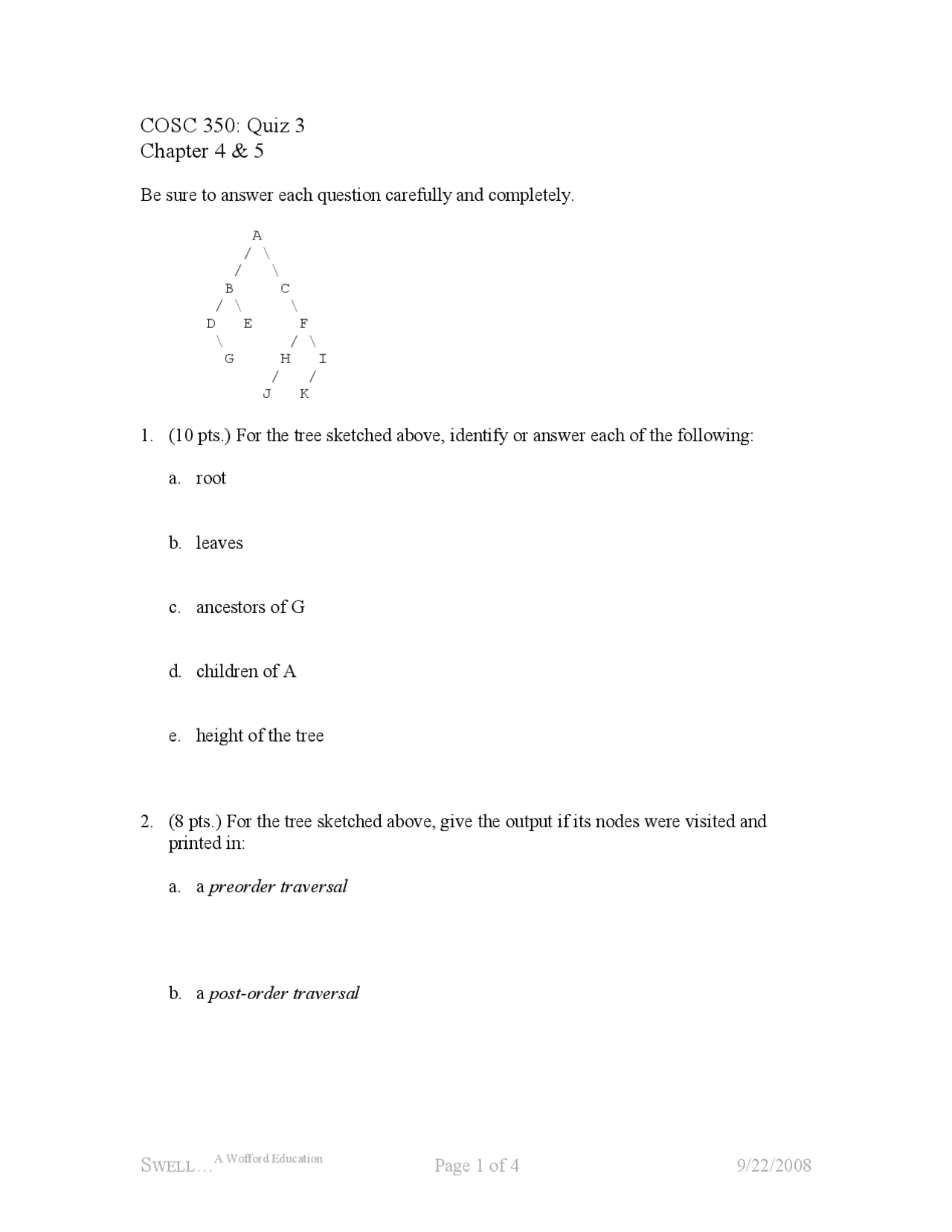 9 Questions On Data Structures Quiz 3 Cosc 350 Docsity