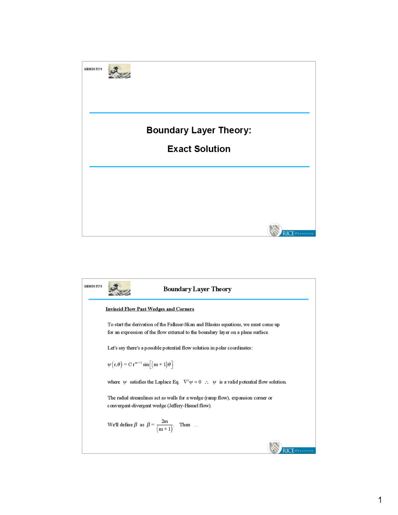 Boundary Layer Theory Exact Solutions Lecture Slides Mech 371 Docsity