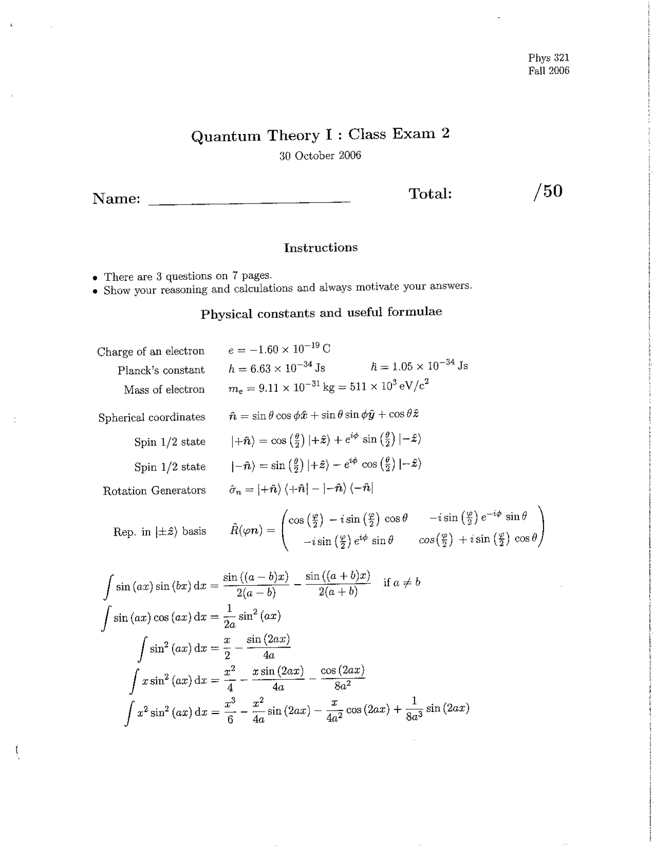 Introduction To Physical Constants Useful Formulae Quantum Theory I