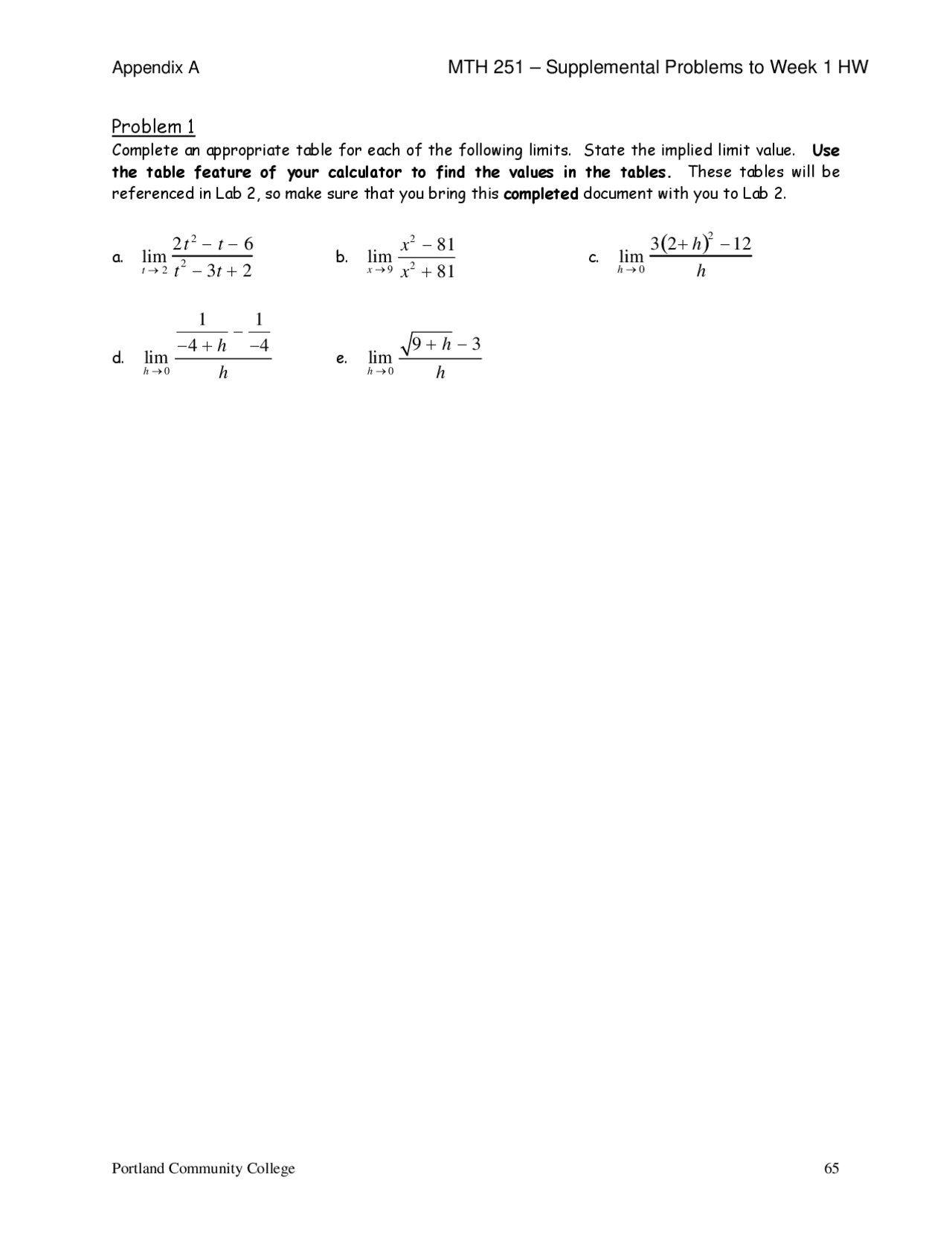 2 Supplementary Problems On The Calculus L Experiment 2 Mth 251