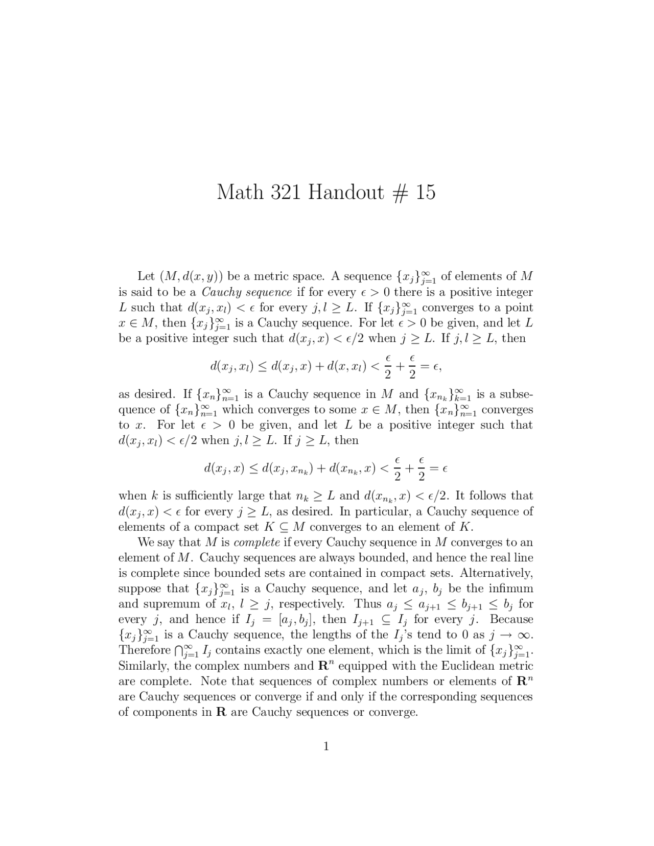 Handout 15 Introduction To Analysis I Math 321 Docsity