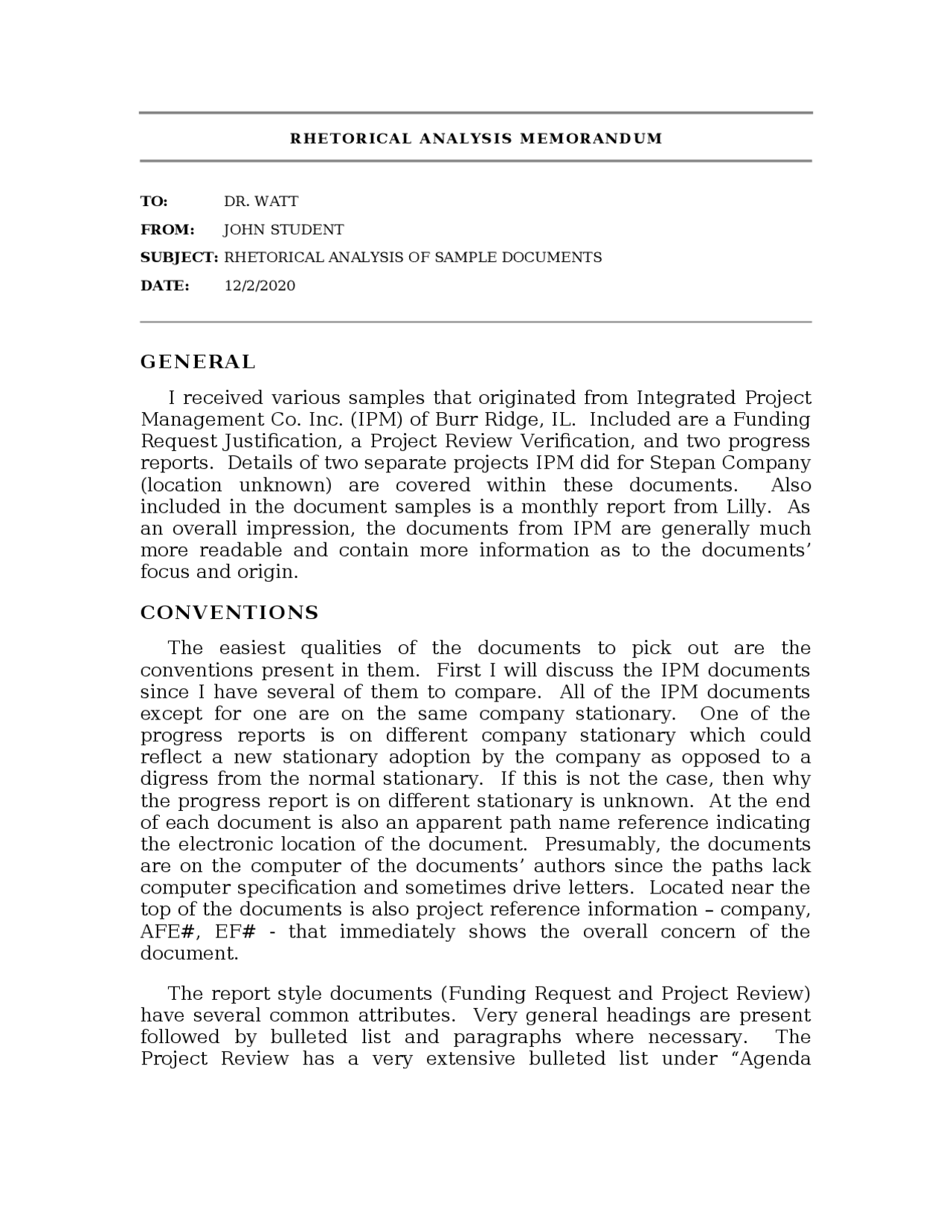 Notes on Rhetorical Analysis Memorandum | RH 330 - Docsity