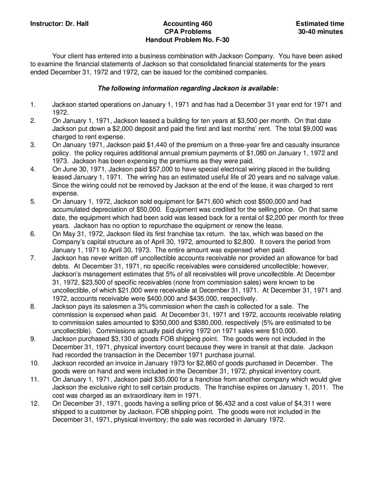 12 Questions In Common Problems In Accounting Assignment Acct 460
