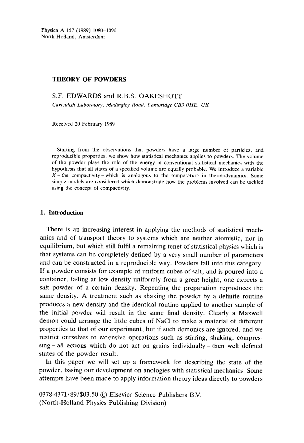 Theory of Powders - Lab - Fall 1989 | CHEN 610 - Docsity