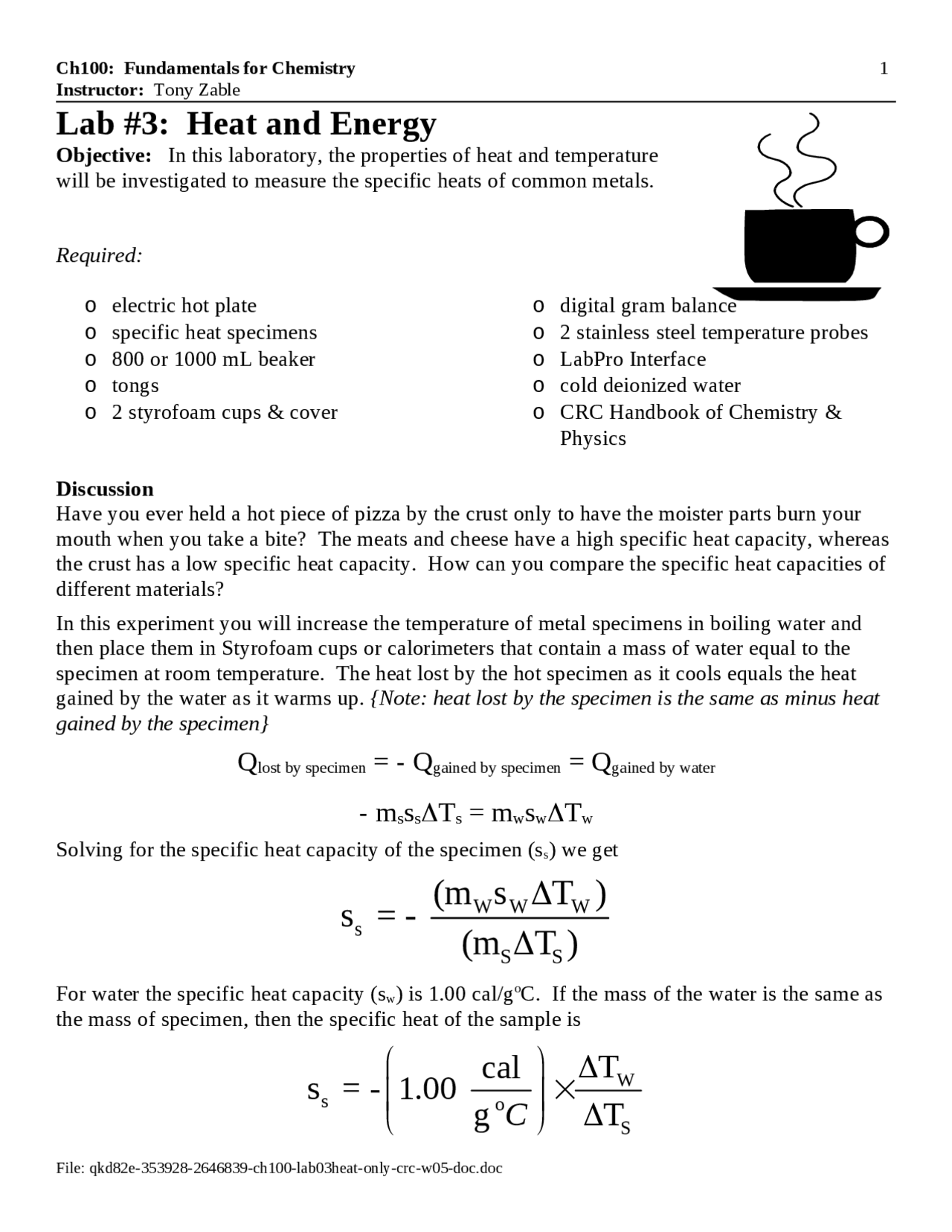 Properties of the Heat and the Temperature - Experiment 3 | CH 100 ...