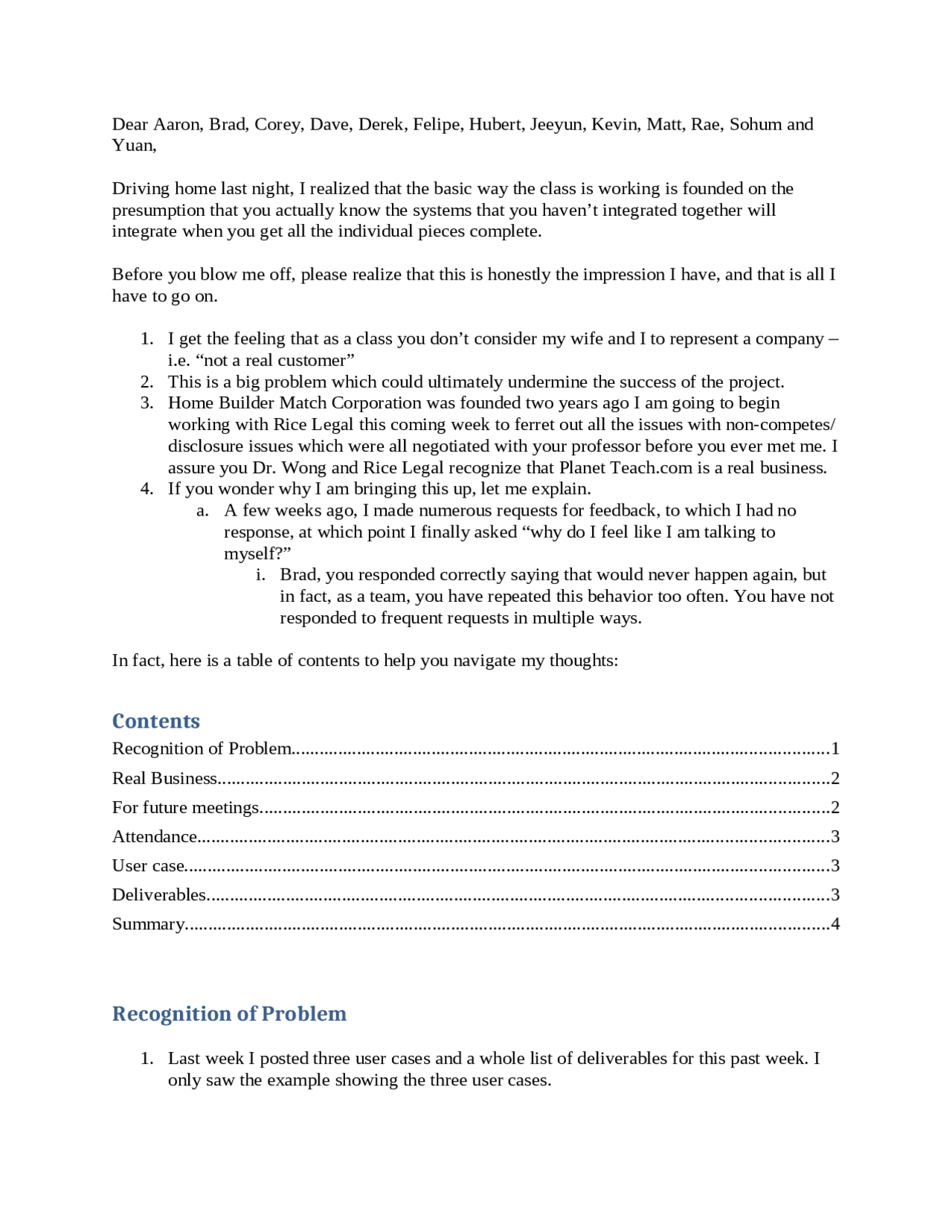 Email Discussion: Recognizing and Addressing Issues in a Class Project ...