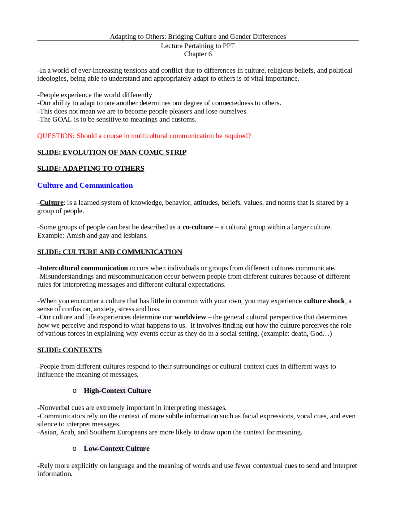 Adapting To Others Bridging Culture And Gender Differences Hcom 100 Docsity