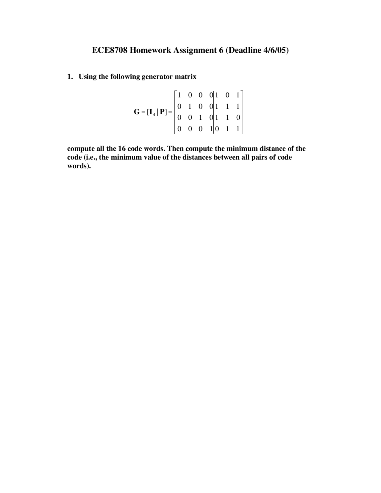 General Matrix Assignment Wireless Communications Ece 8708 Docsity