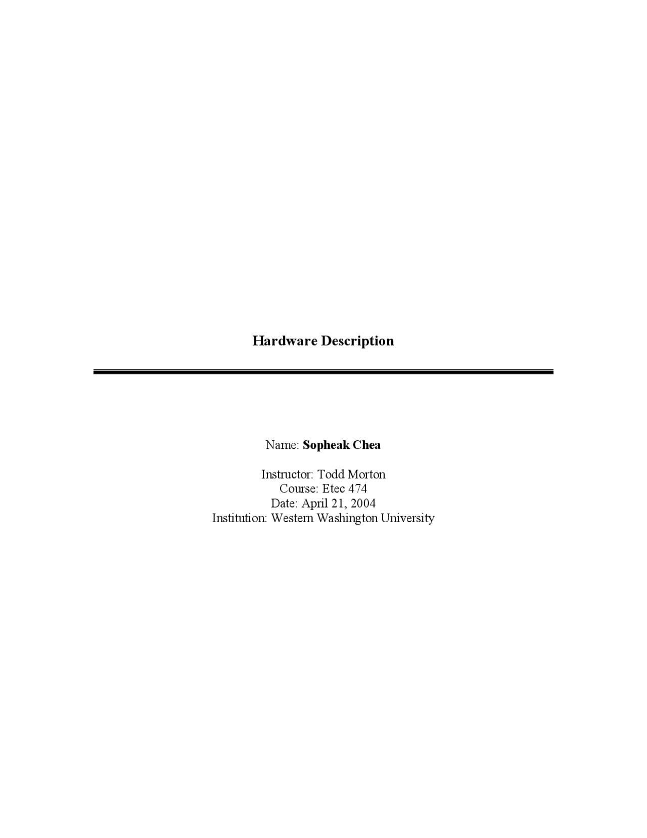 Notes On Hardware Description Microcomputer Based Design Etec 474
