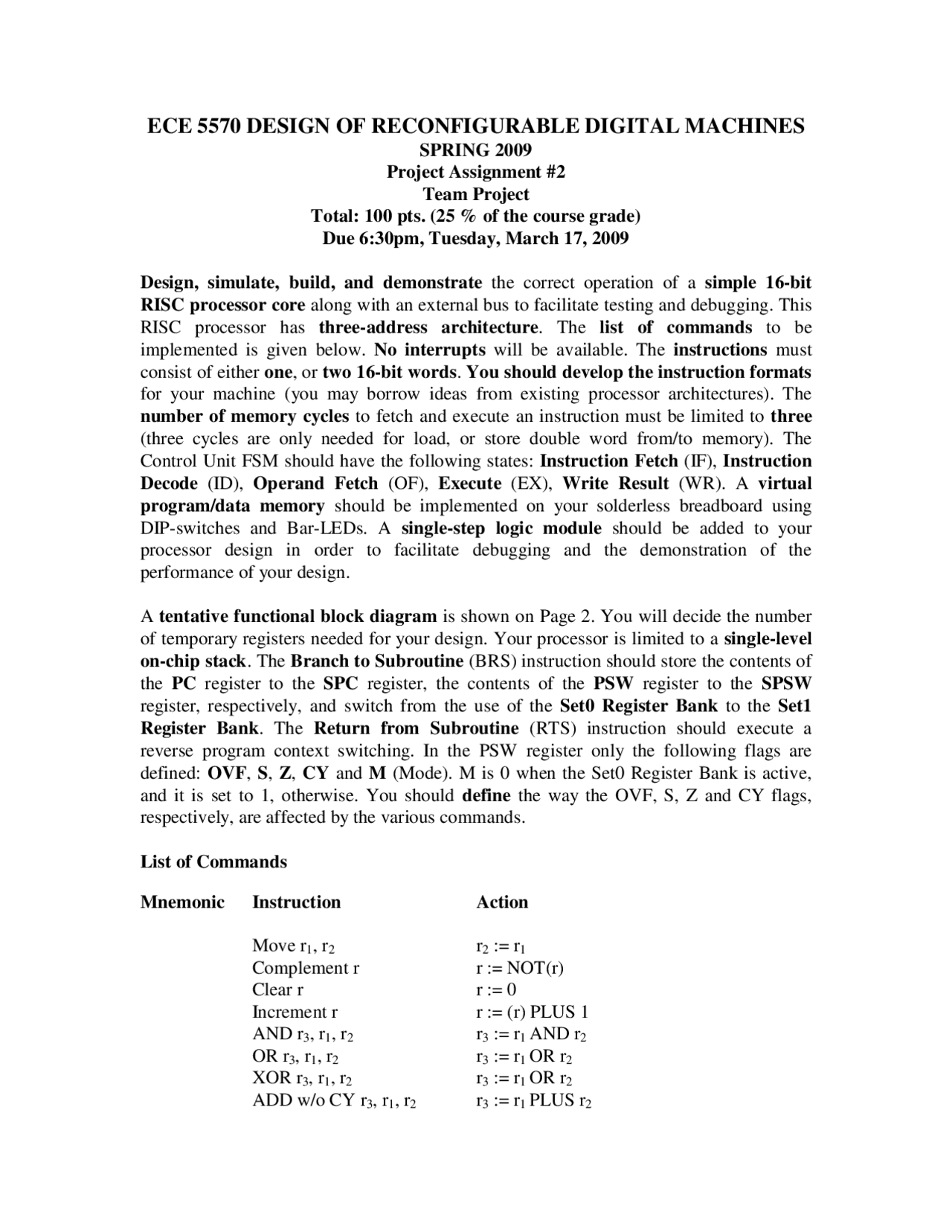 Design Reconfigurable Digital Machines Project Assignment 2 Ece
