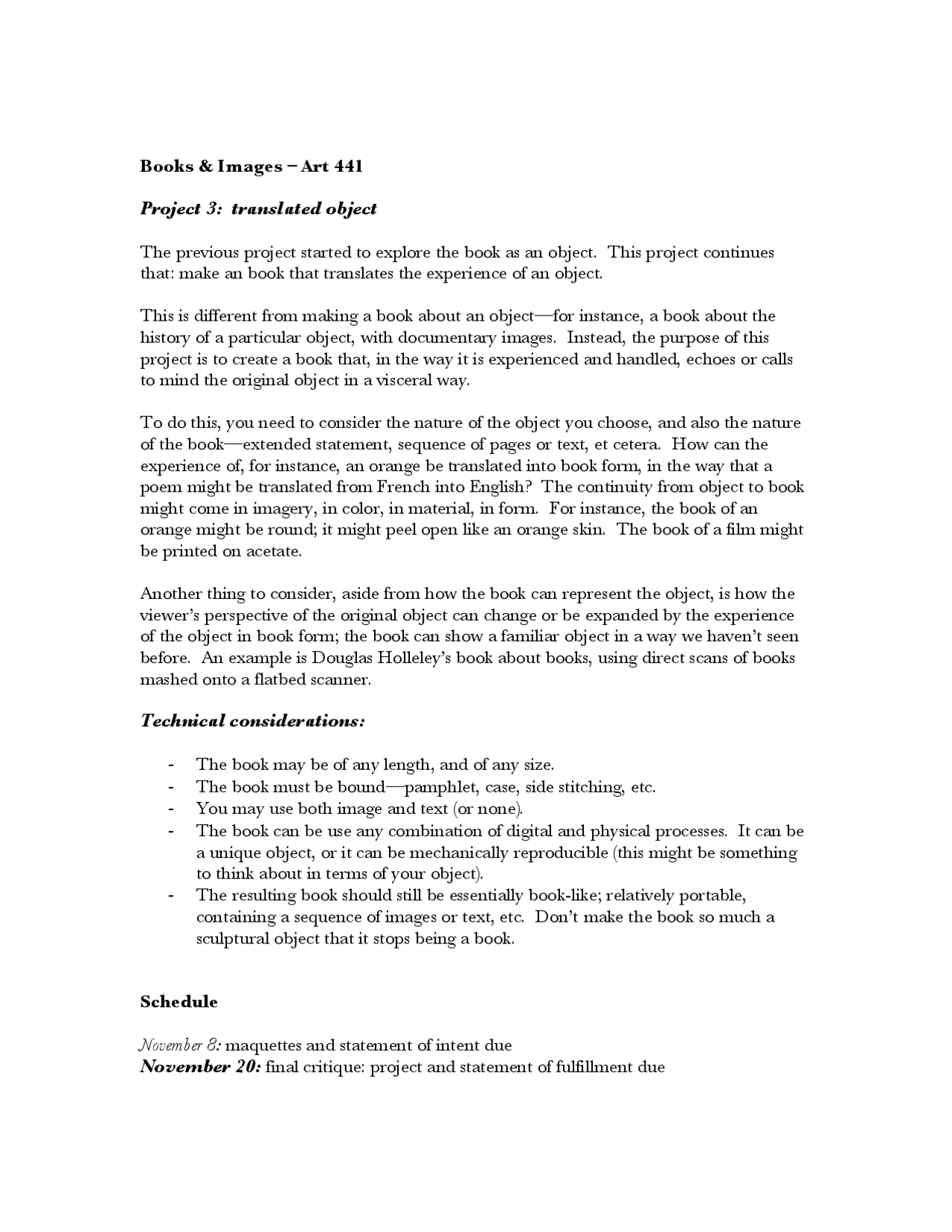 Books and Images - Translated Objects - Project 3 | ART 441 - Docsity