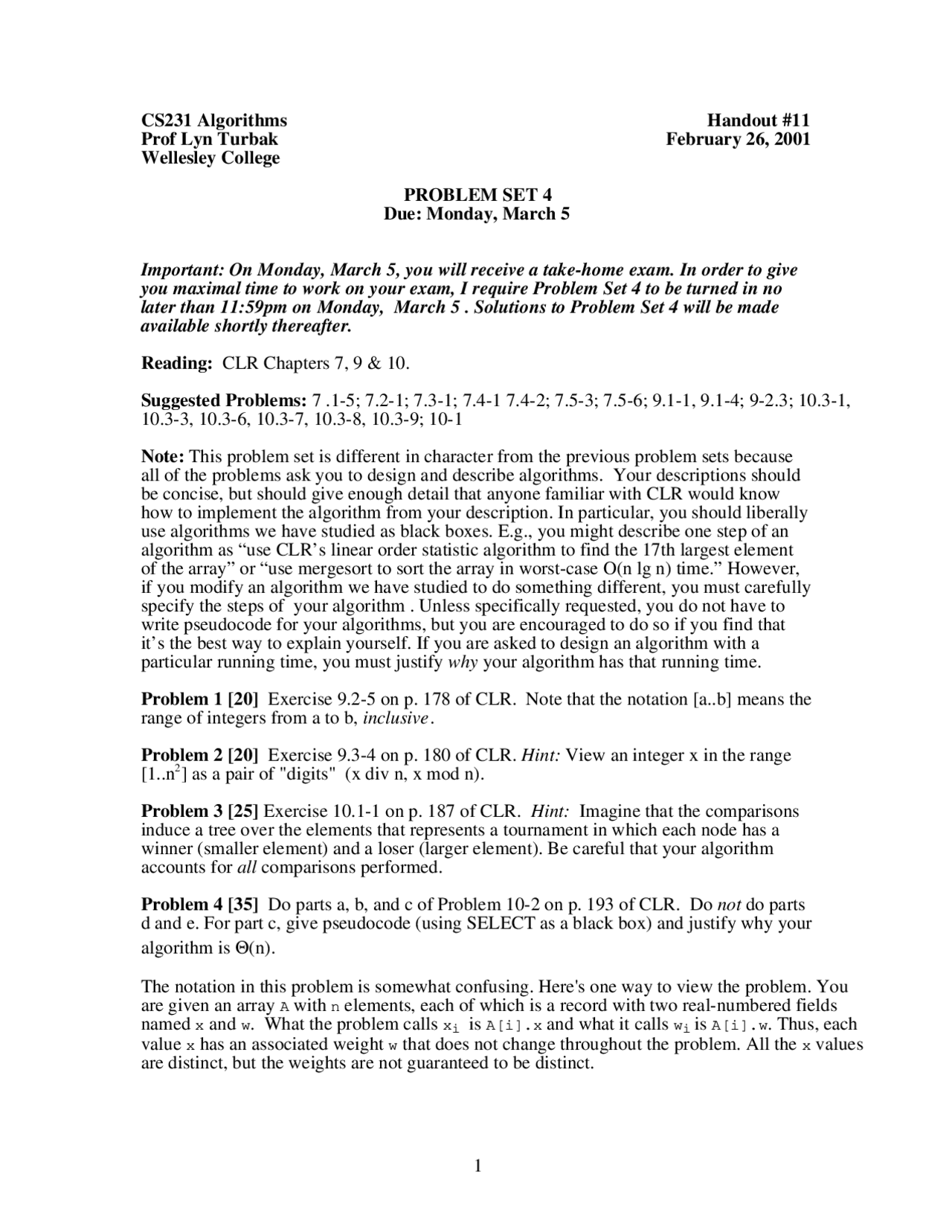 Handout 11 Problems Fundamental Algorithms Cs 231 Docsity