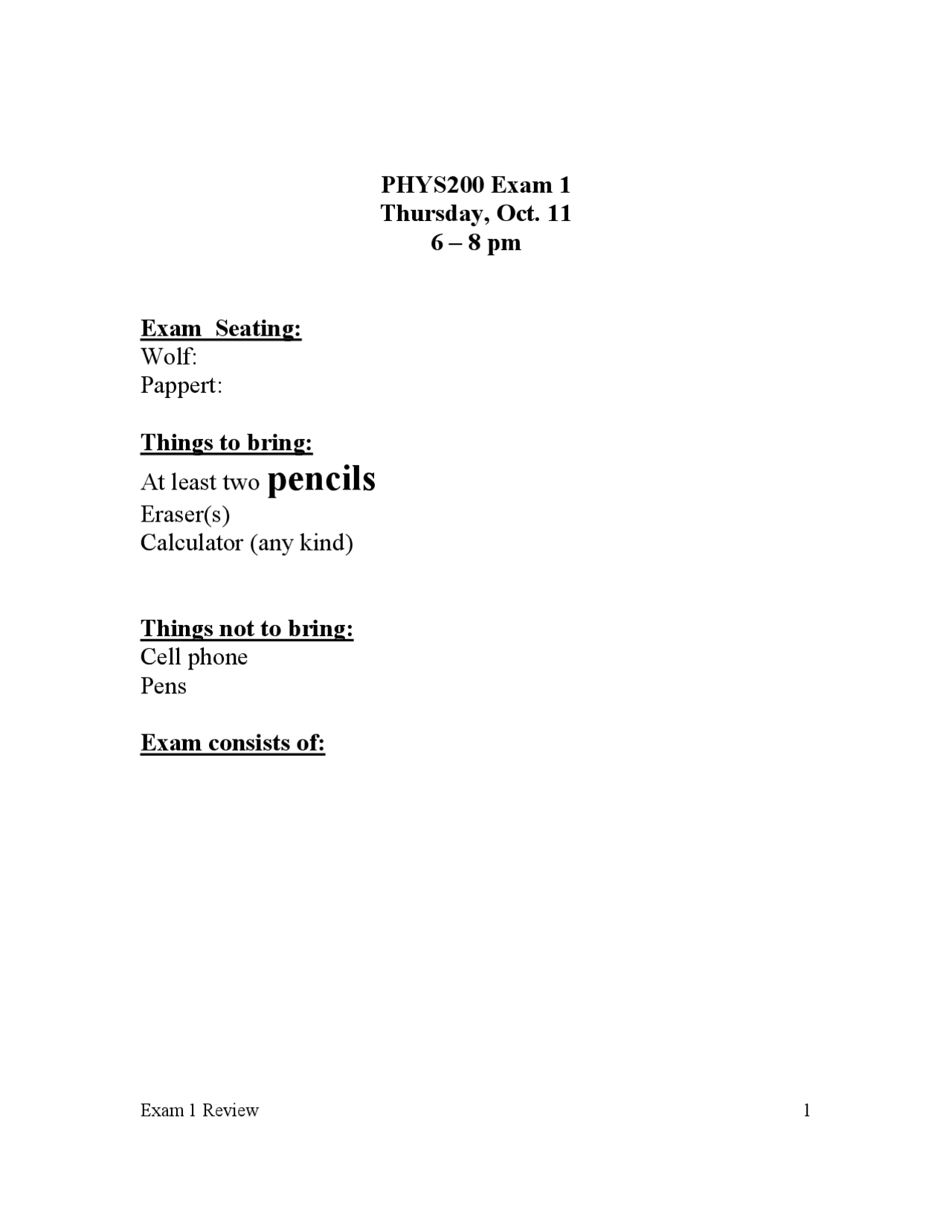 Exam 1 Review Sheet Essential Physics Phys 200 Docsity
