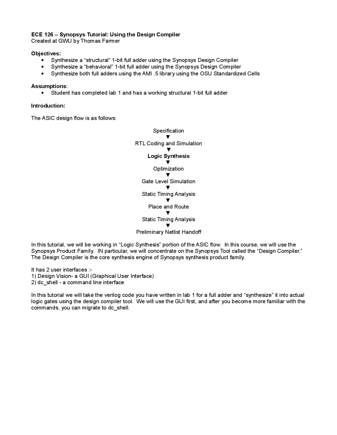 Synopsys Tutorial Using The Design Compiler Ece 126 Docsity