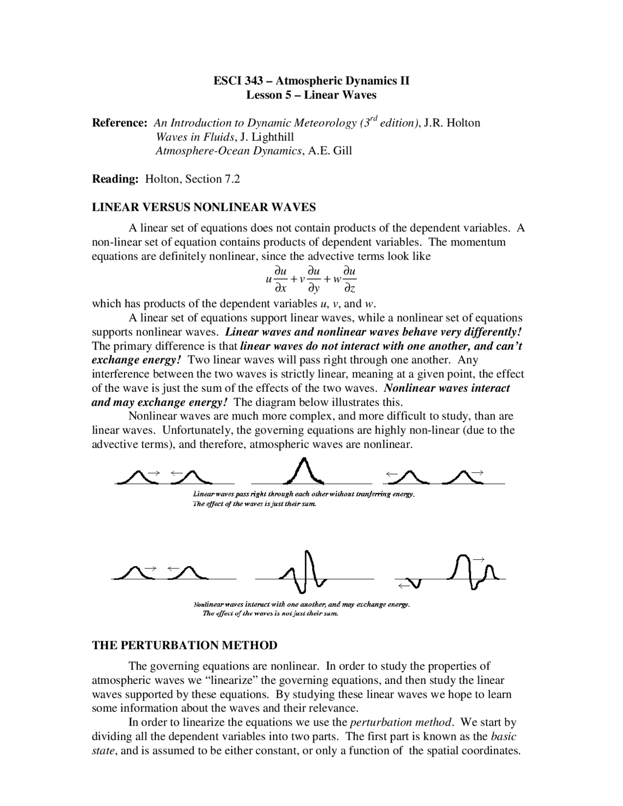 Notes On Linear Waves Atmospheric Dynamics Ii Esci 343 Docsity