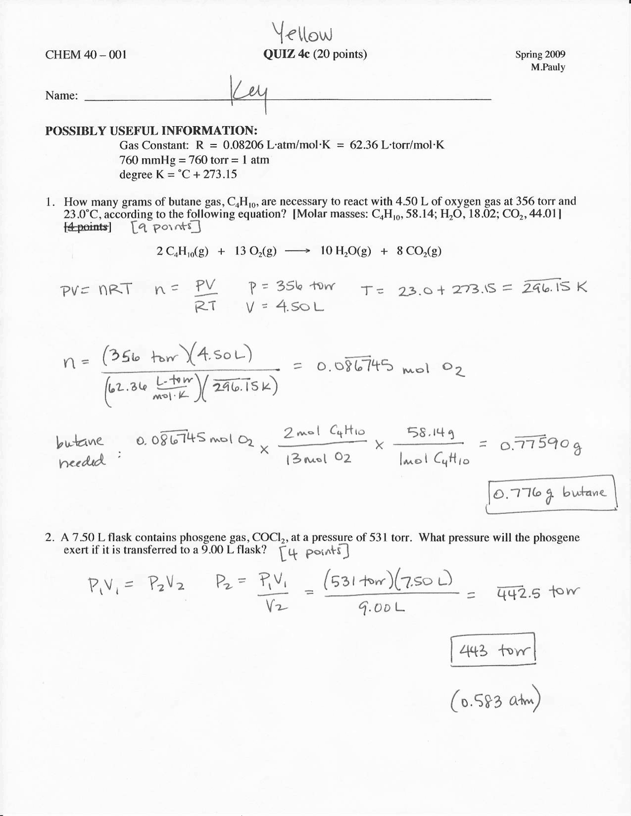 Quiz 4 With Solutions Introduction To Chemical Principles Chem 40